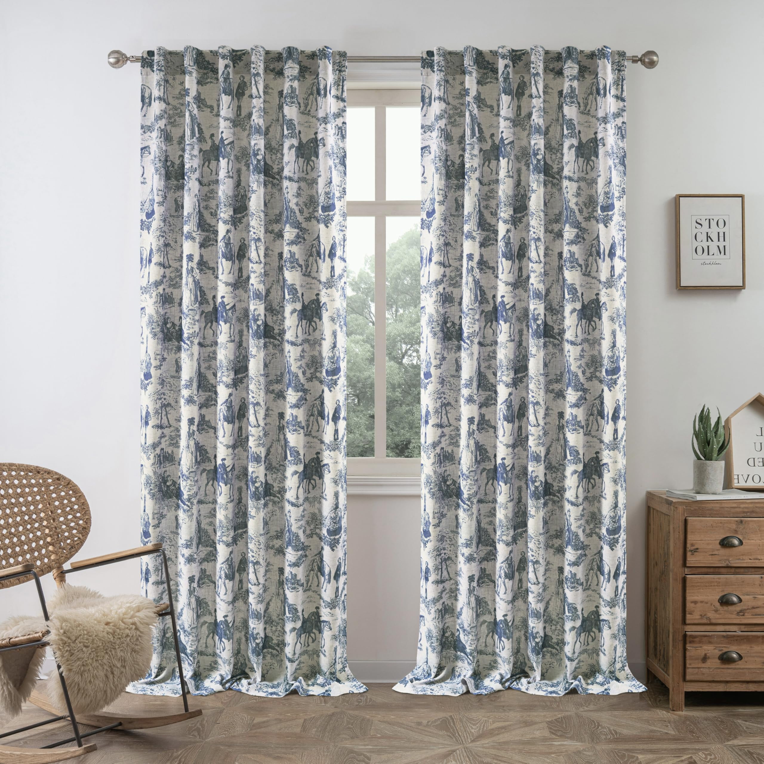 DriftAway 100% Blackout Toile Linen Curtains for Bedroom Double Layer ...