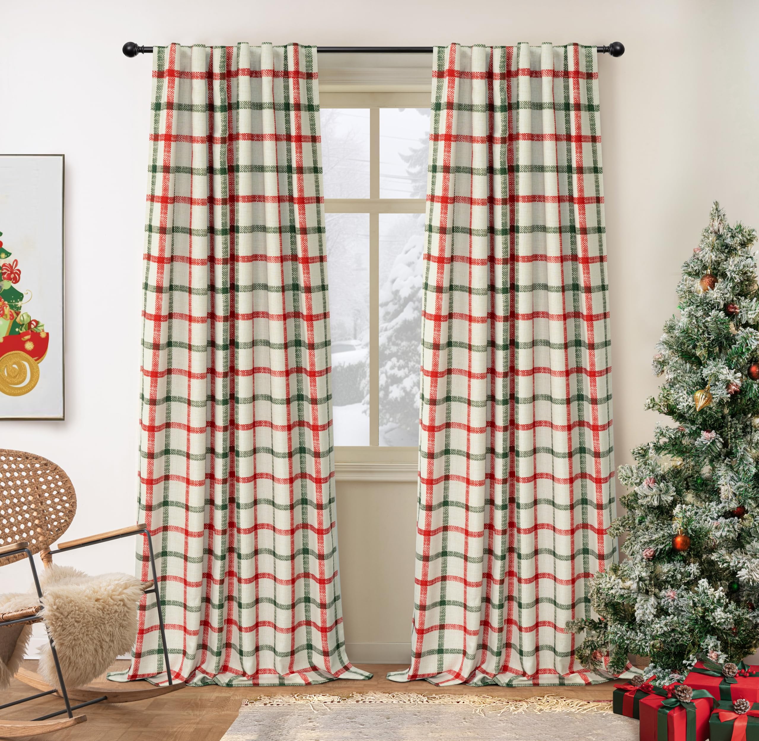 DriftAway 2 Panels 100% Blackout Windowpane Plaid Linen Curtains Double ...