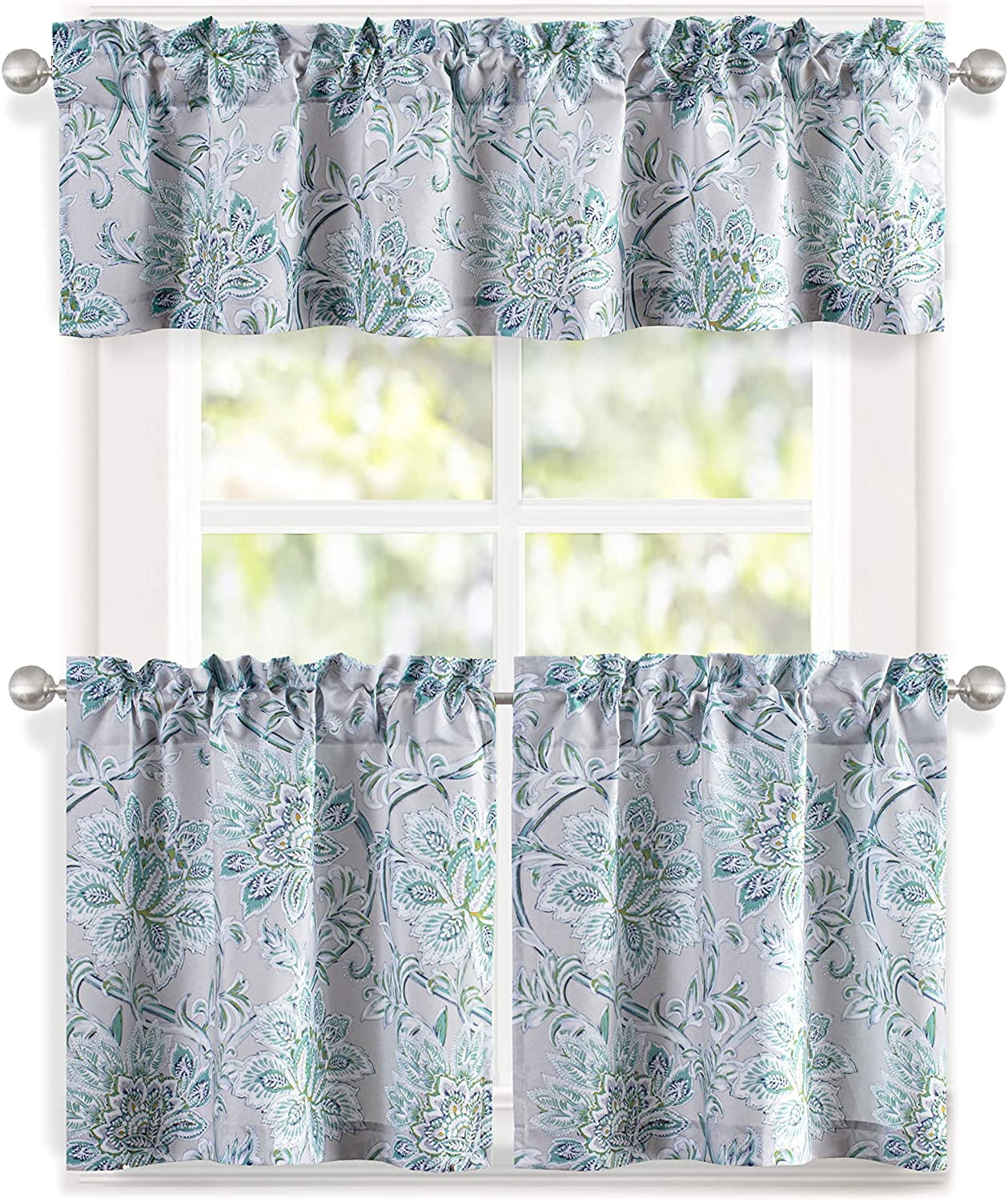 DriftAway 3 Pieces Semi Sheer Rod Pocket Kitchen Window Curtain Set ...