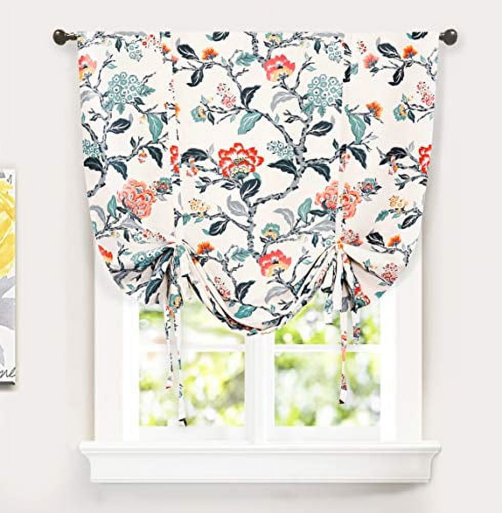 DriftAway Ada Botanical Print Curtain, Thermal Insulated, Tie Up, Rod ...