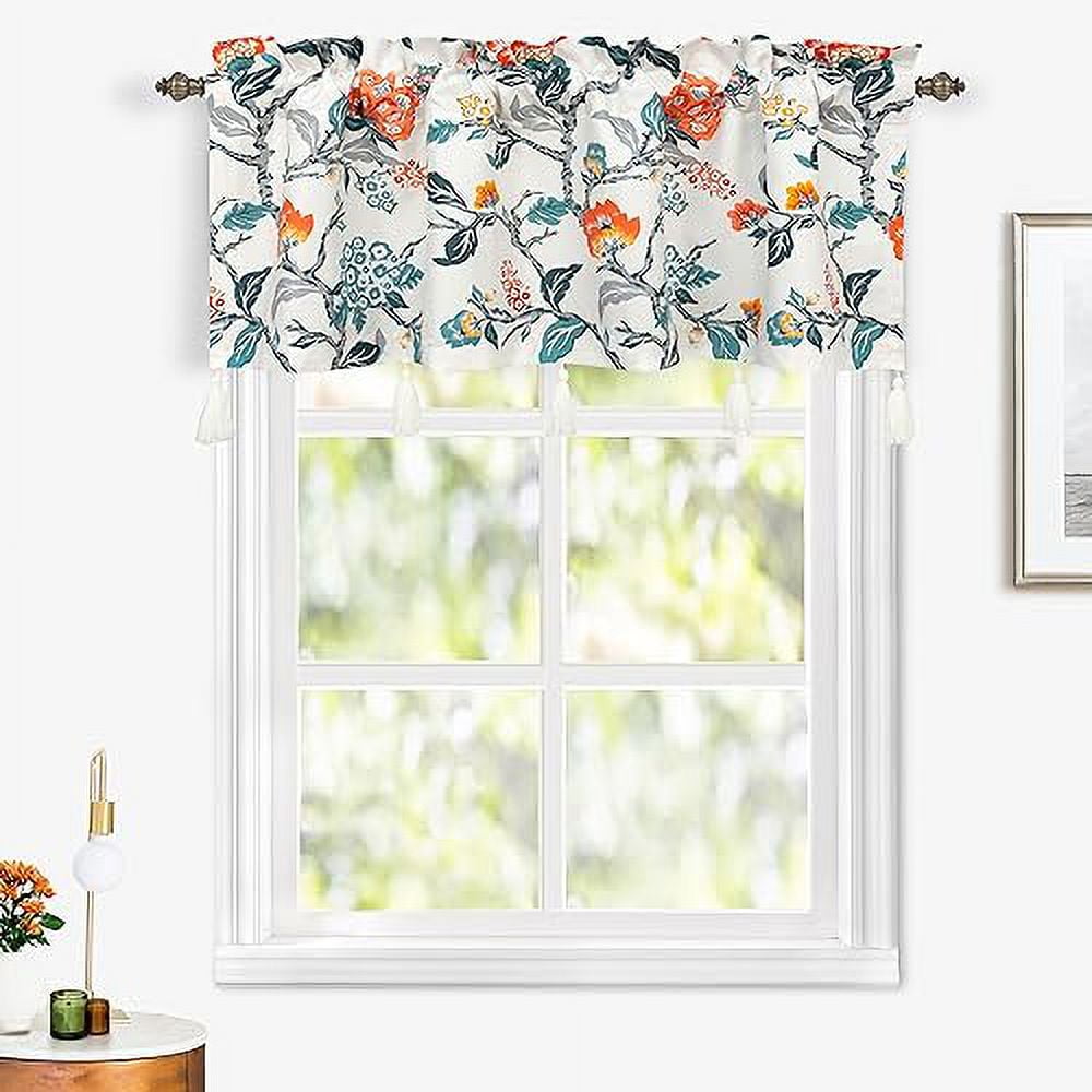 DriftAway Ada Lined Flower Leaf Thermal Insulated Window Valance Rod ...