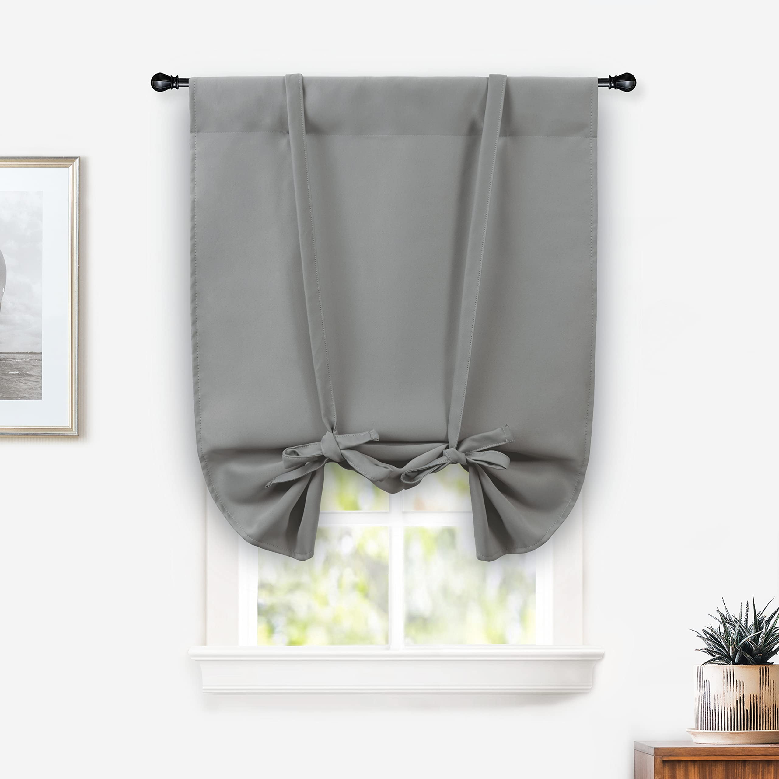 DriftAway Solid Gray Blackout Tie Up Curtain, Room Darkening, 25Wx47L ...