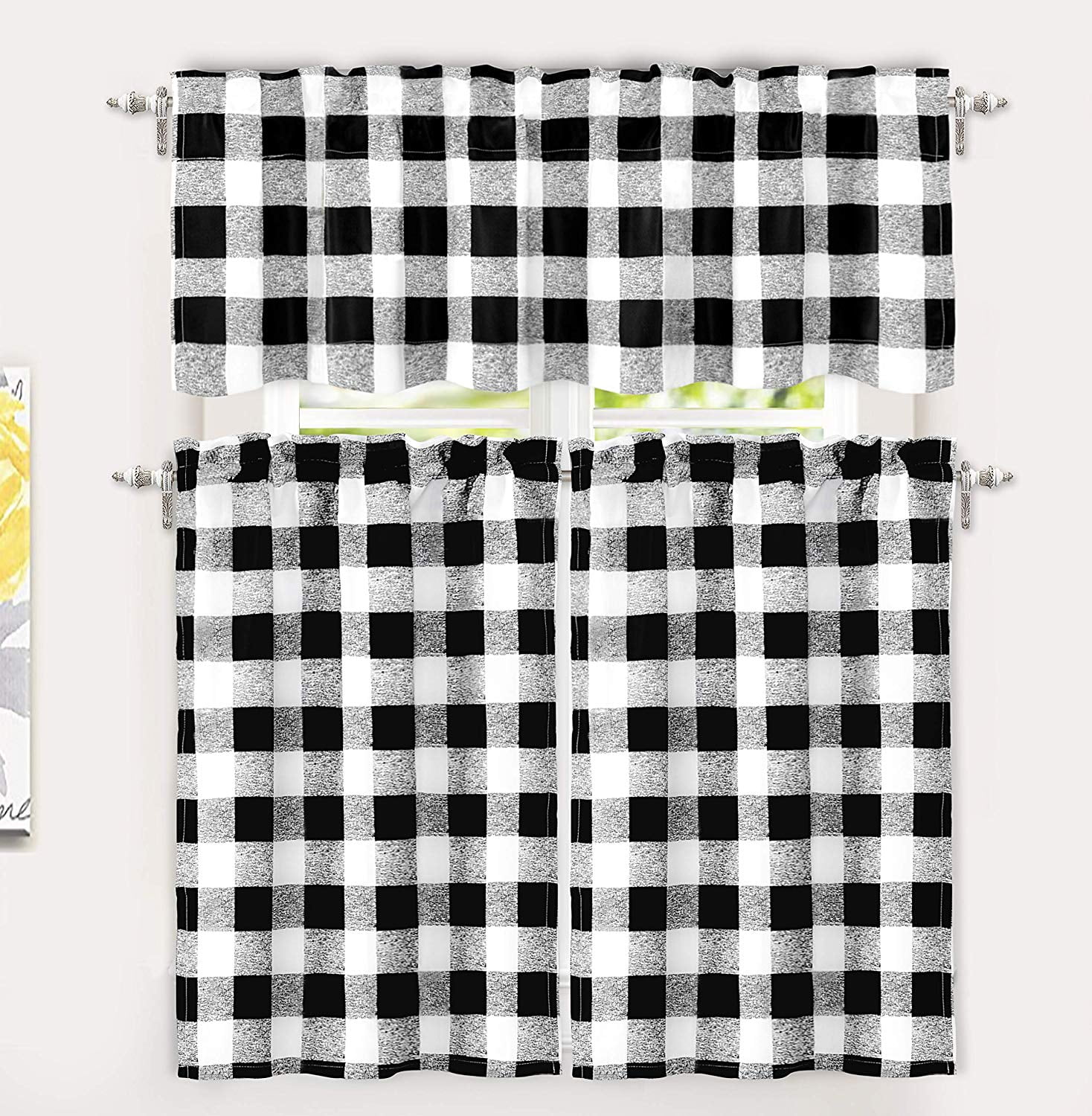 DriftAway Buffalo Checker Pattern Thermal 3 Pieces Kitchen Window ...