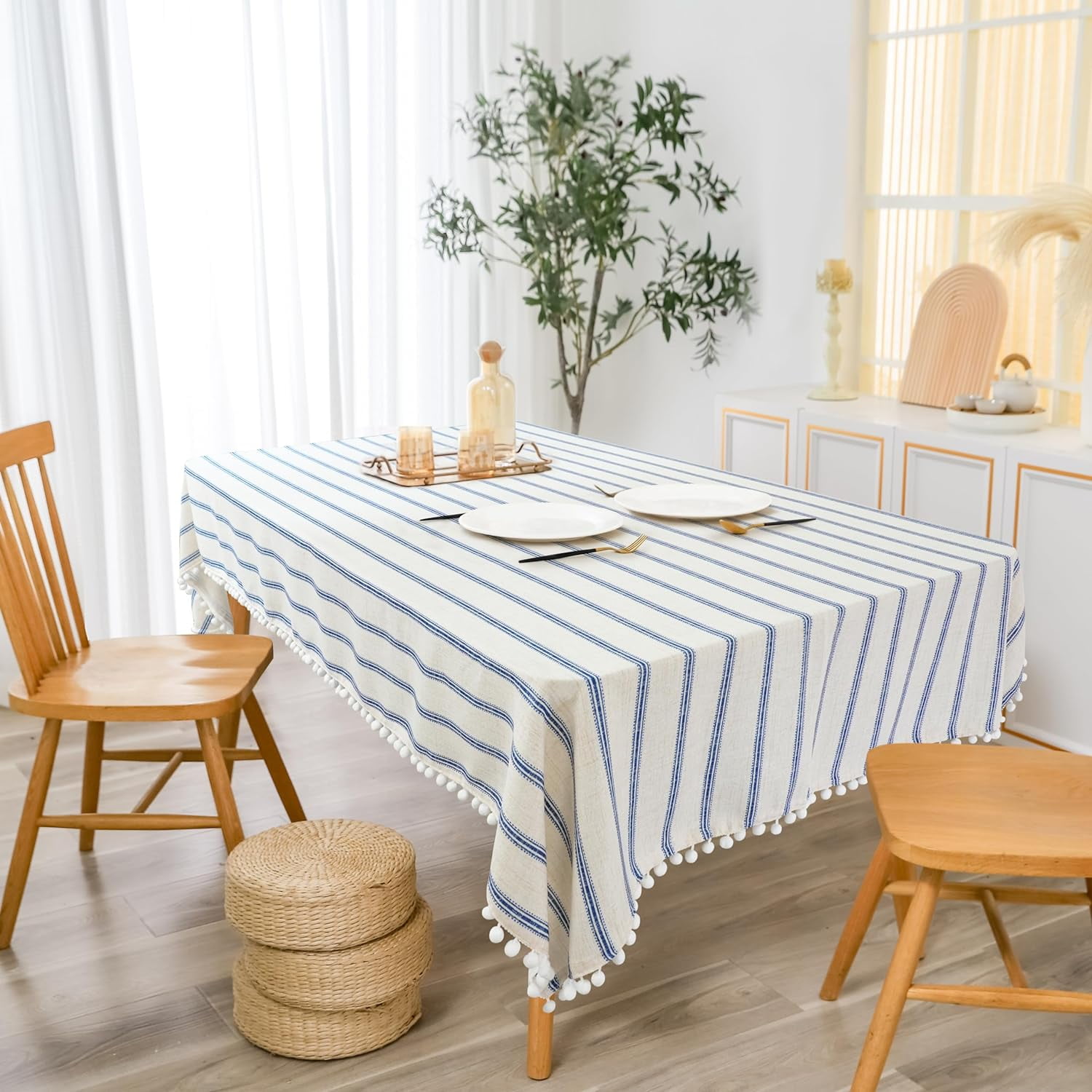 DriftAway Burlap Linen Tablecloth Dining Table Cover for 6 Foot ...