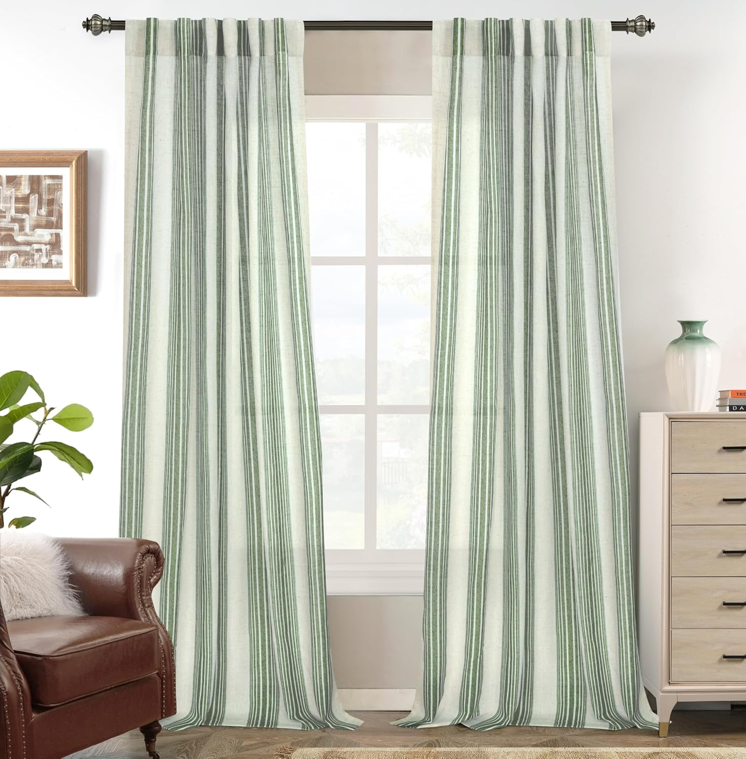 DriftAway Chris Vertical Striped Linen Blend Textured Light Filtering ...