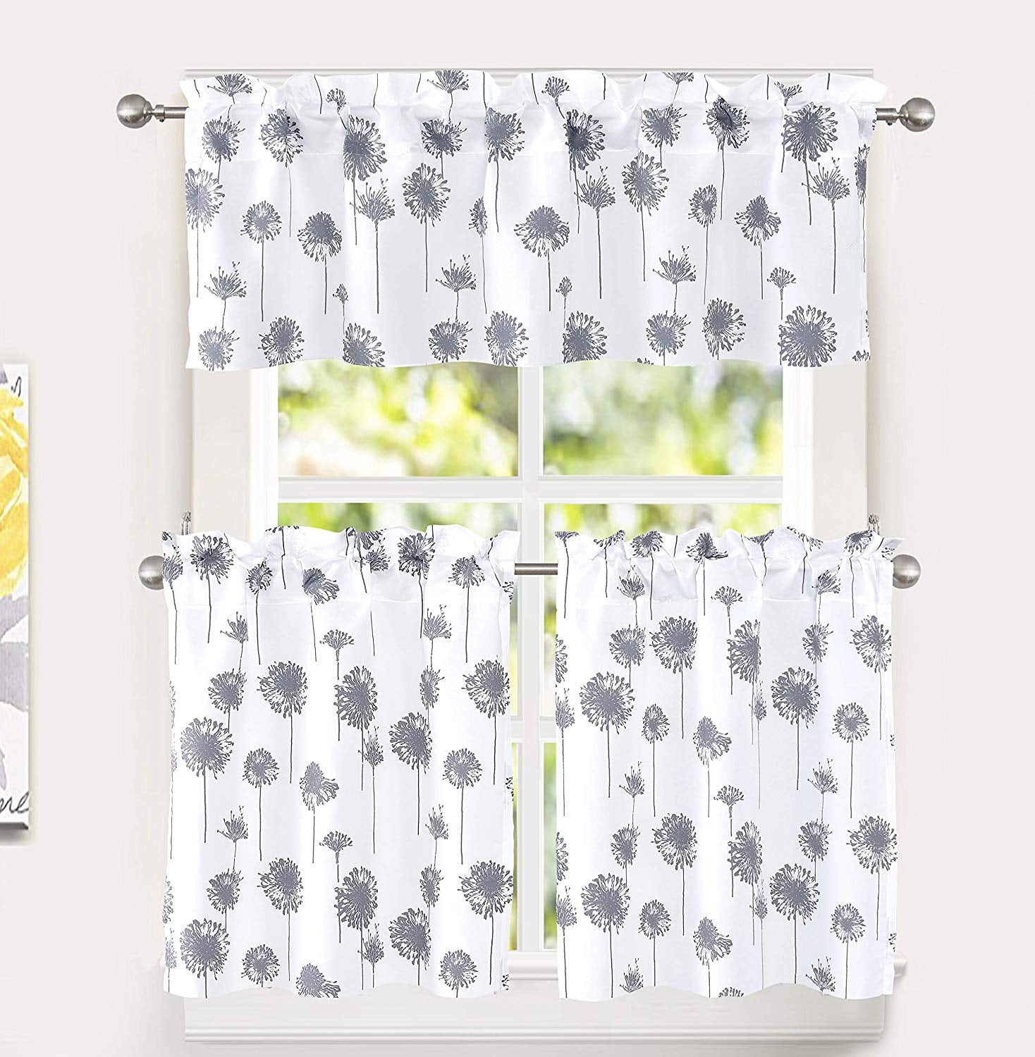 DriftAway Dandelion Floral Botanical Pattern Semi Sheer 3 Pieces Rod ...