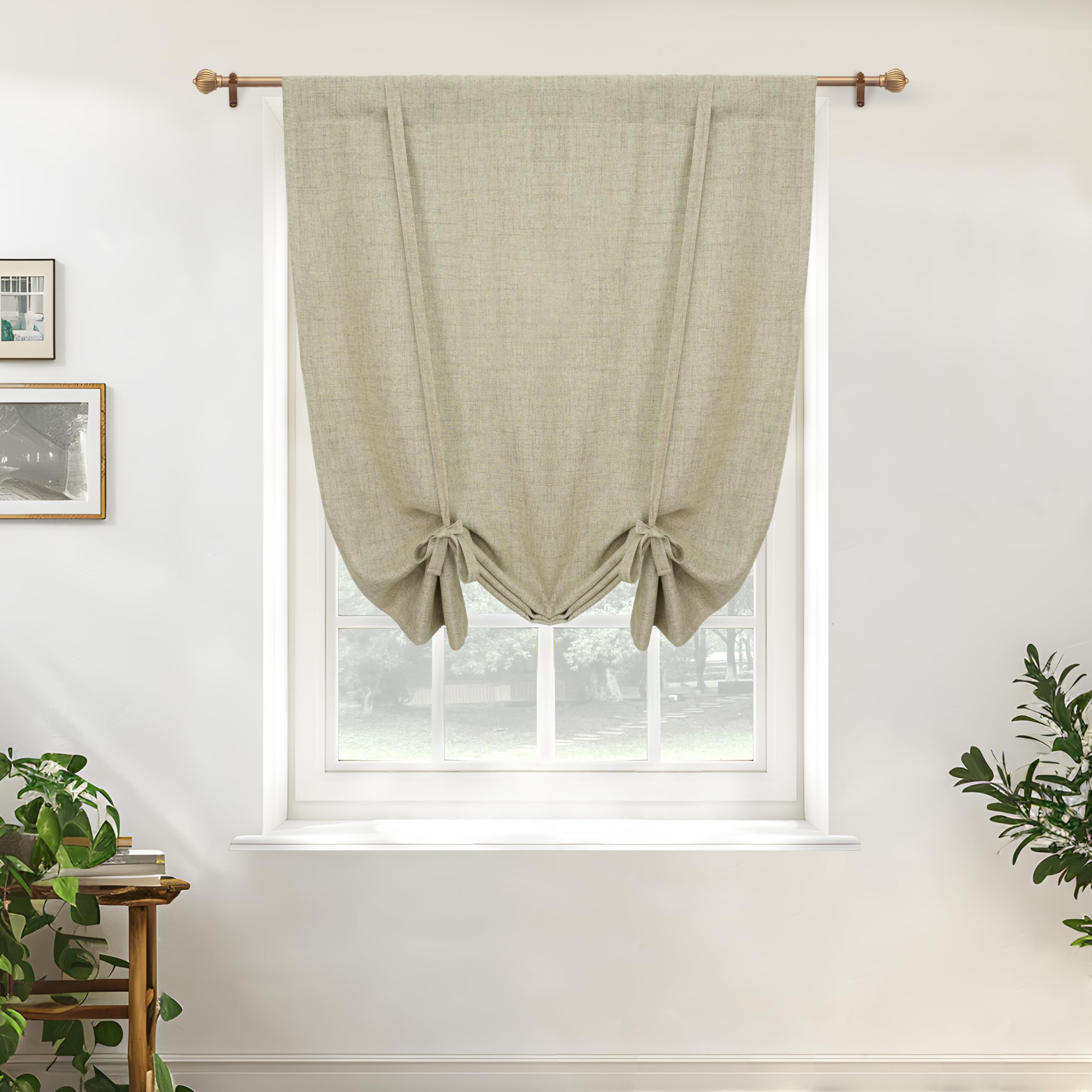 DriftAway Double Layer Linen Blackout Tie Up Curtains Thermal Insulated ...