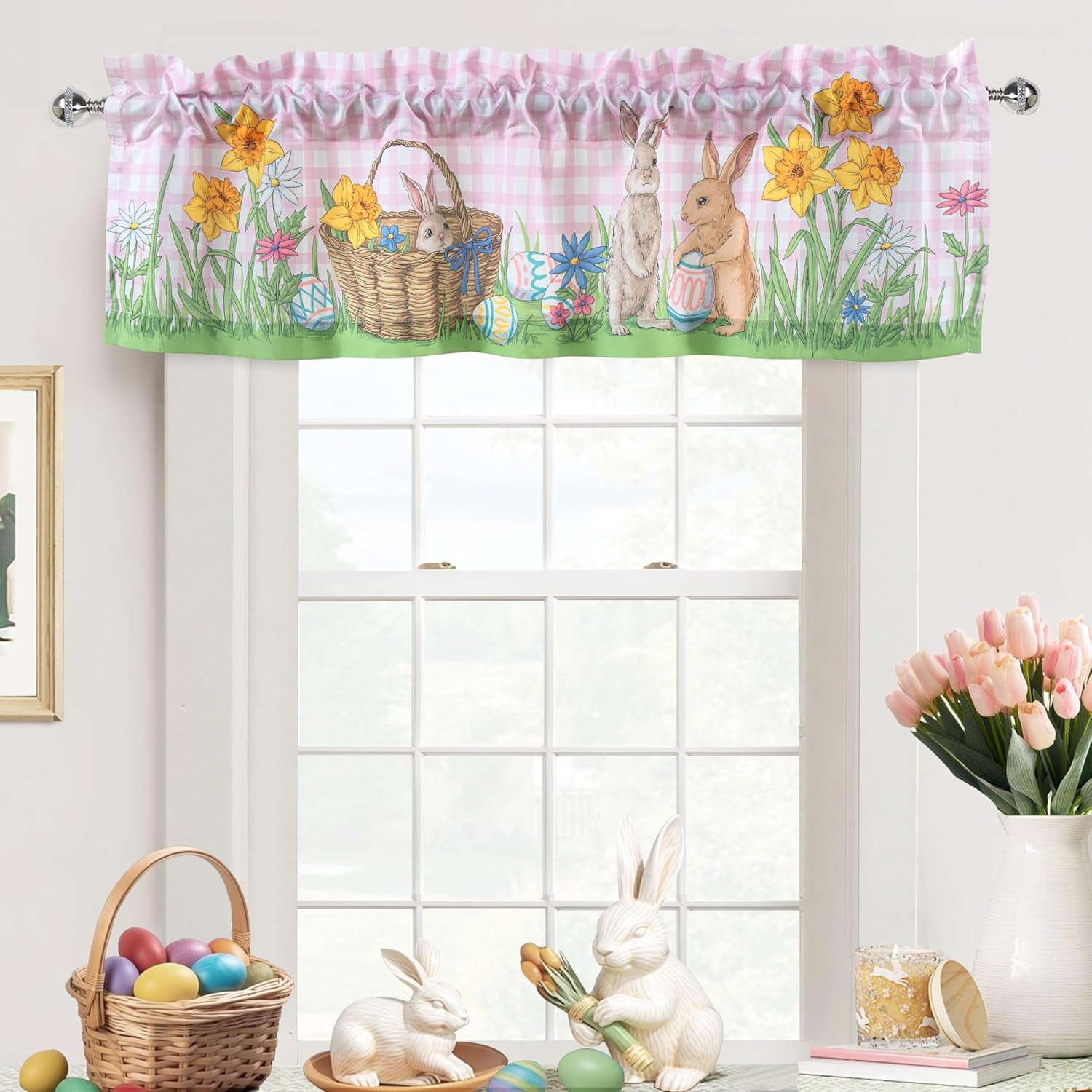 DriftAway Easter Valance for Windows Bunny Rabbit Egg Kitchen Valance ...