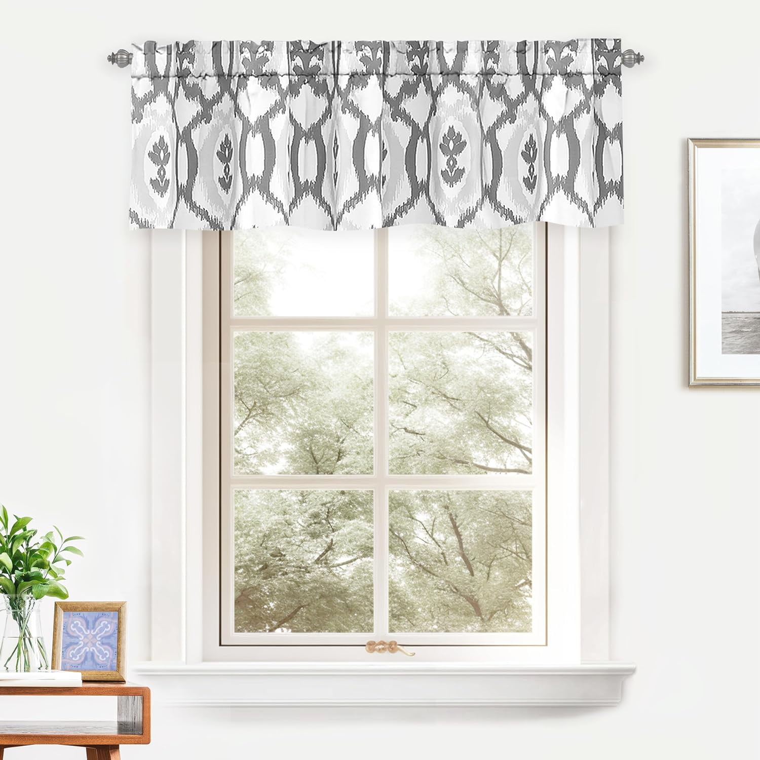 DriftAway Evelyn Ikat Fleur Floral Pattern Window Curtain Valance 14"L ...