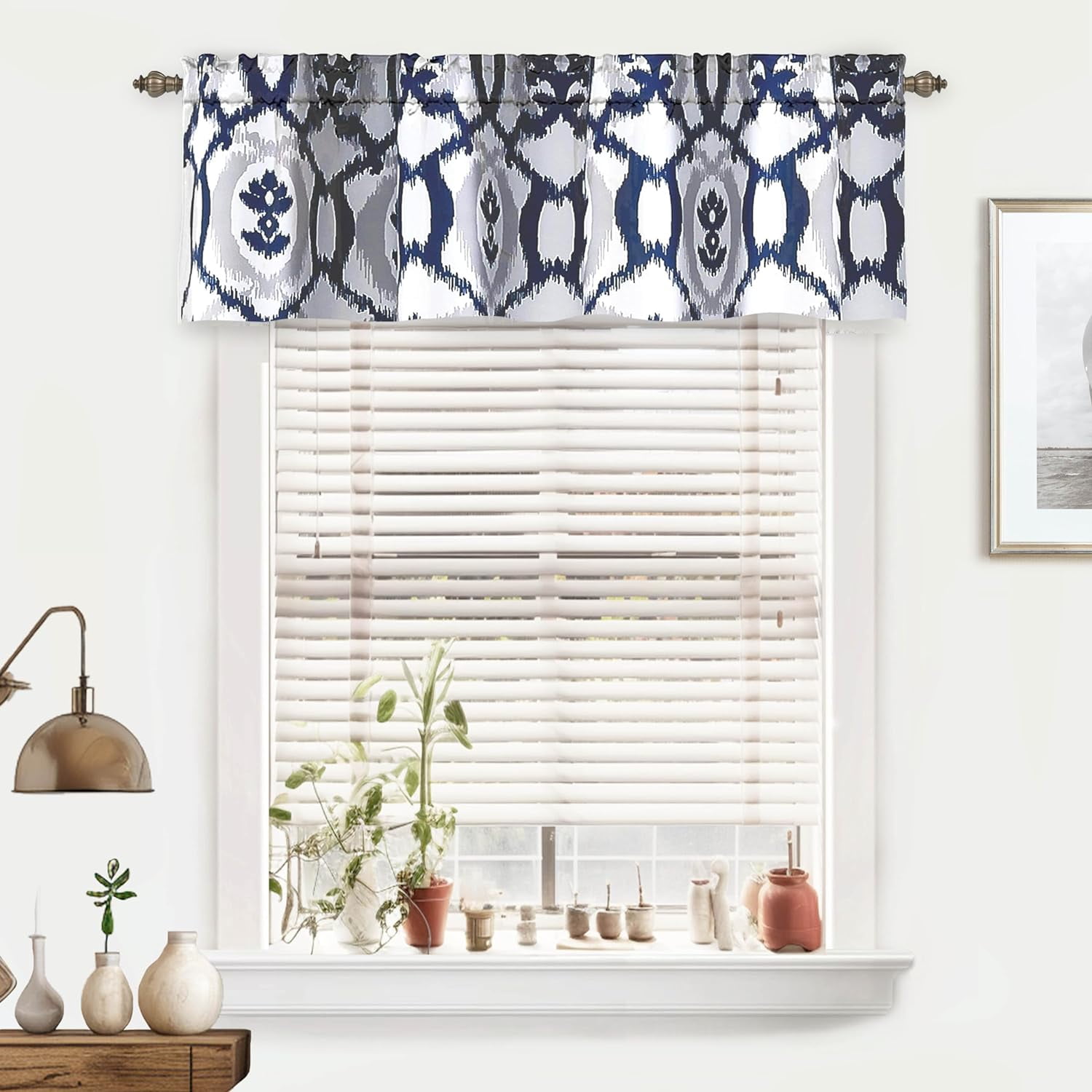 DriftAway Evelyn Ikat Fleur Floral Pattern Window Curtain Valance 14"L ...