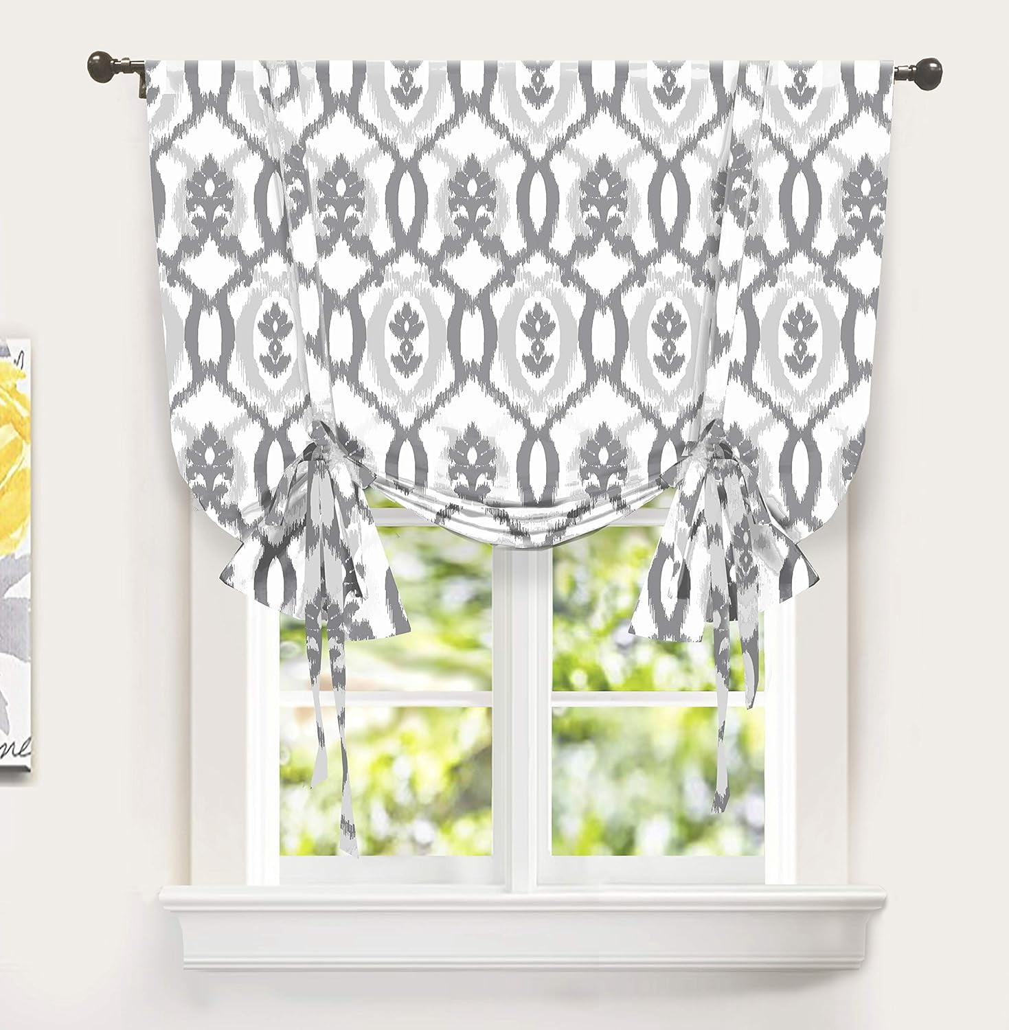 DriftAway Evelyn Tie Up Curtain, Ikat Floral Pattern Room Darkening ...