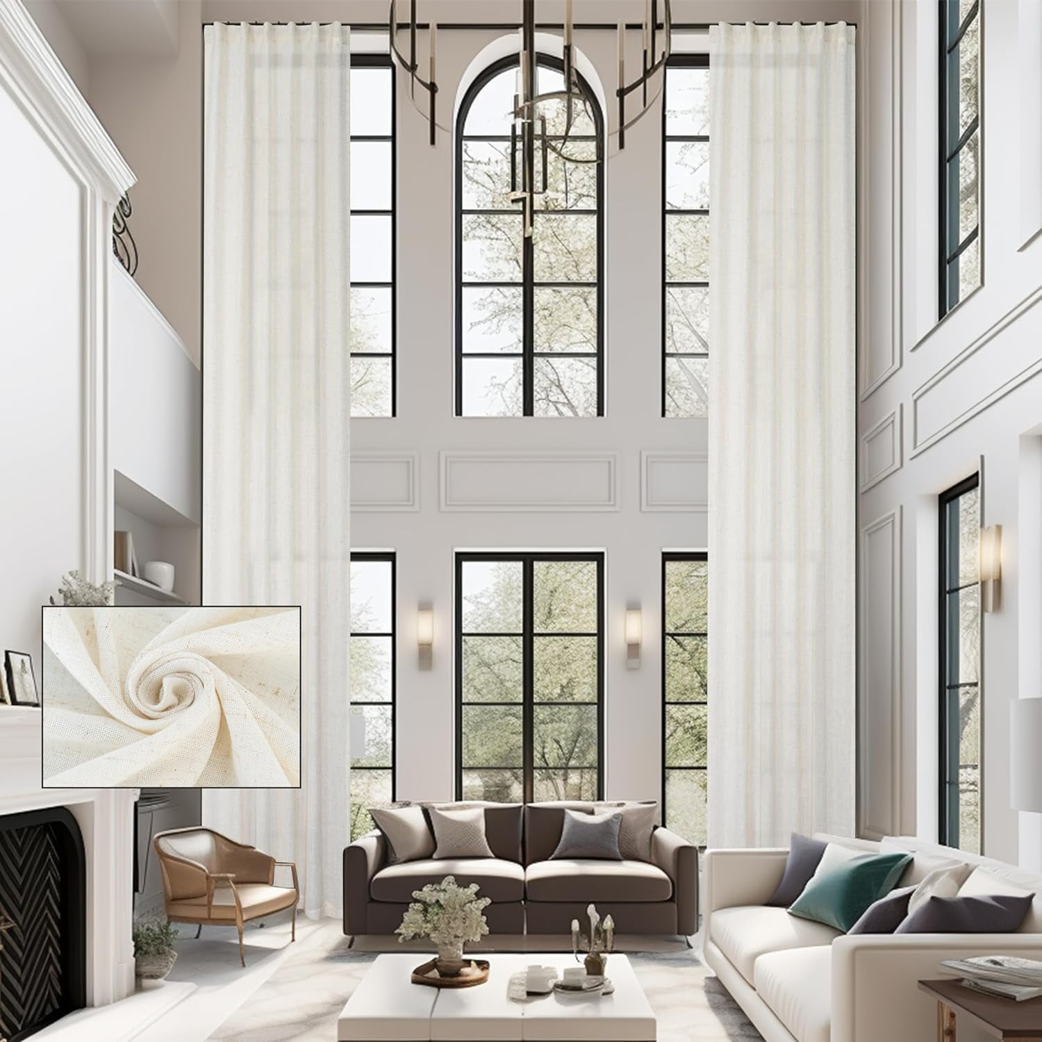 DriftAway Extra Long Linen Sheer Curtains 2 Panels 2 Story House Tall ...