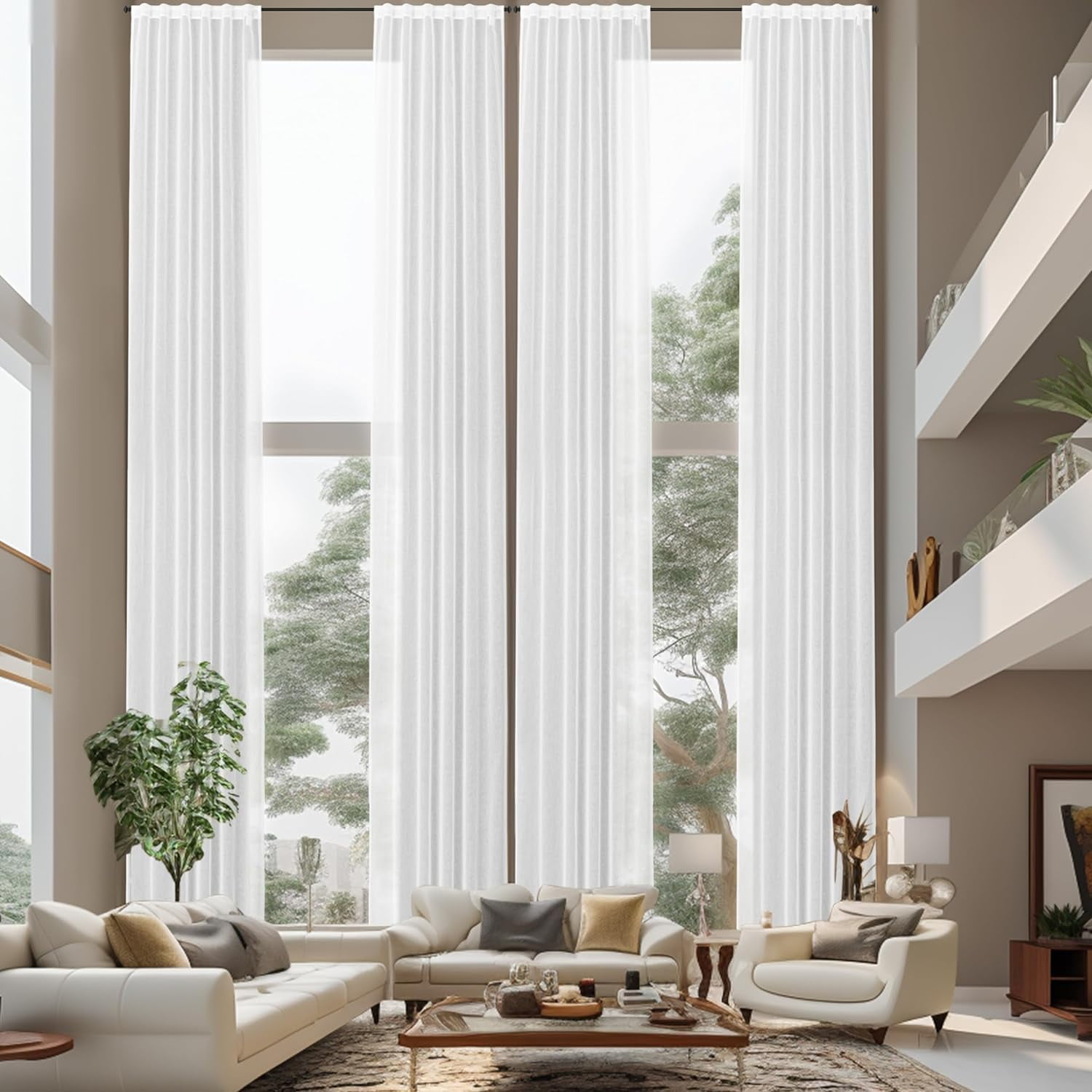 DriftAway Extra Long White Sheer Curtains 2 Panels 2 Story House Tall ...