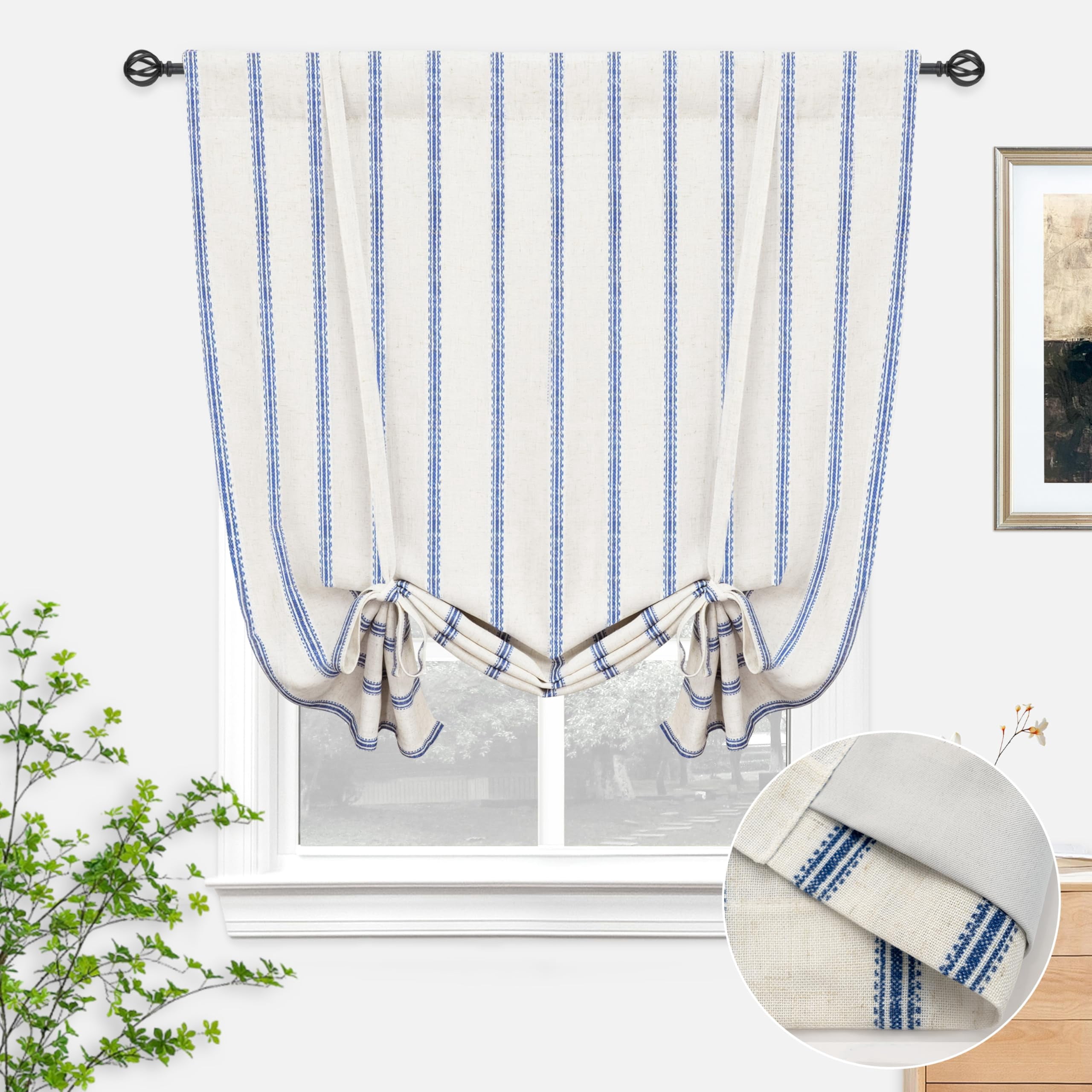 DriftAway Farmhouse Double Layer Linen Blackout Tie Up Curtains Thermal ...