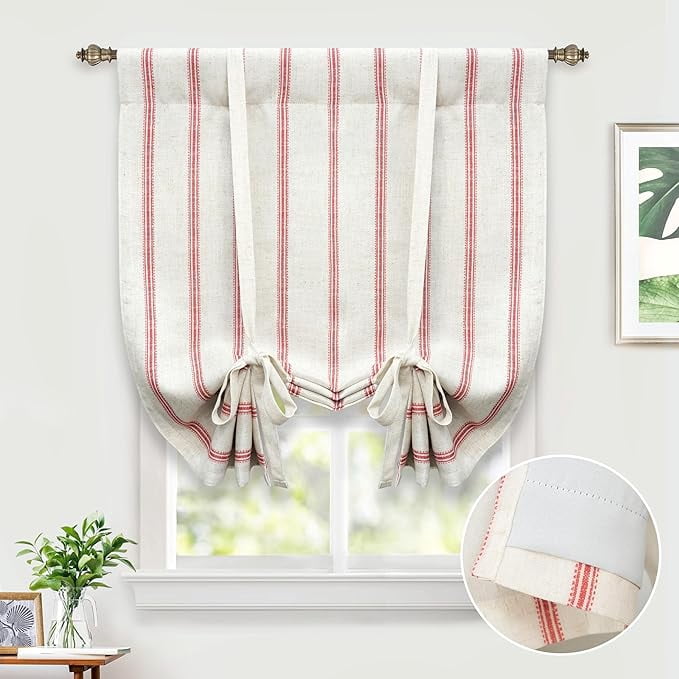 DriftAway Farmhouse Double Layer Linen Blackout Tie Up Curtains Thermal ...