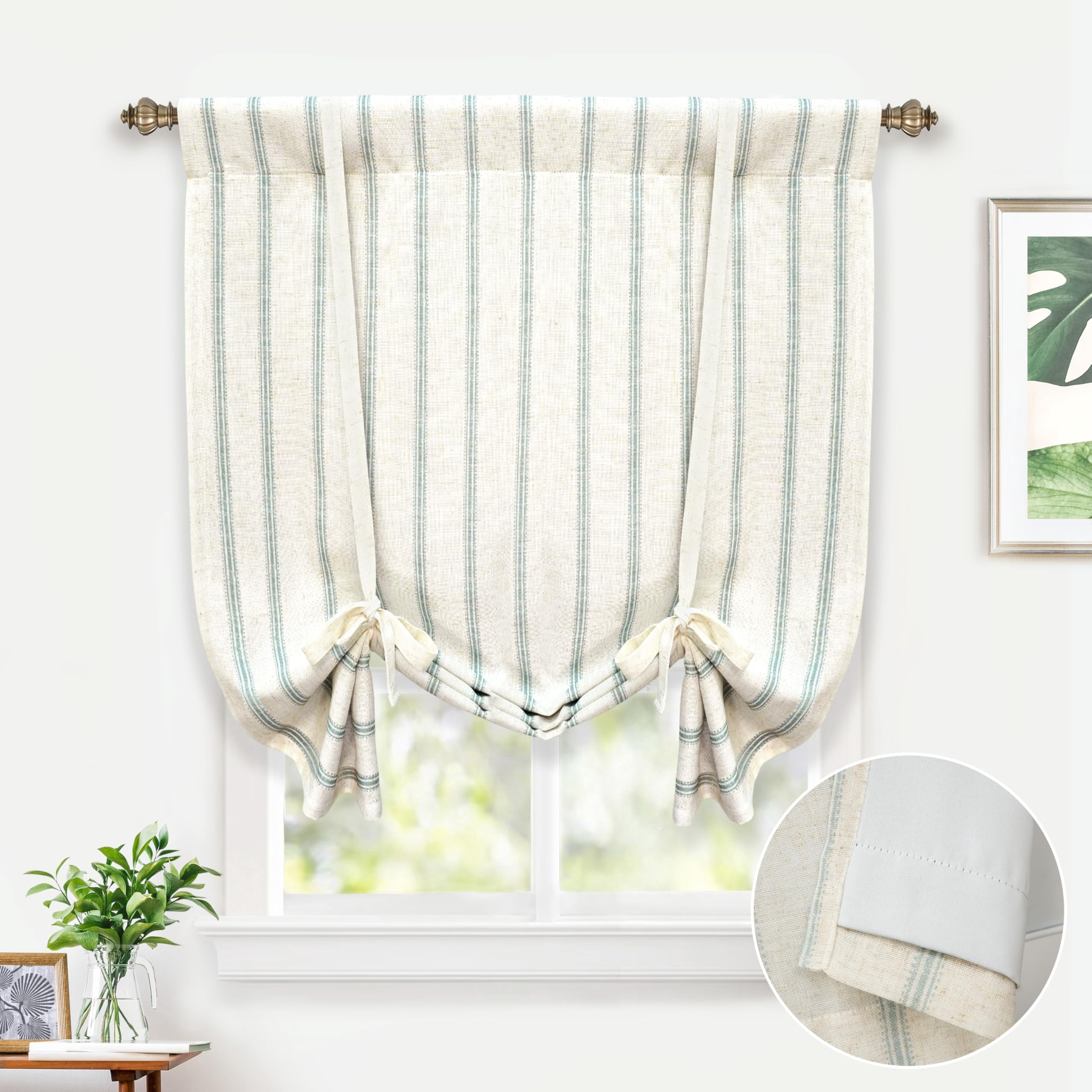 DriftAway Farmhouse Double Layer Linen Blackout Tie Up Curtains Thermal ...