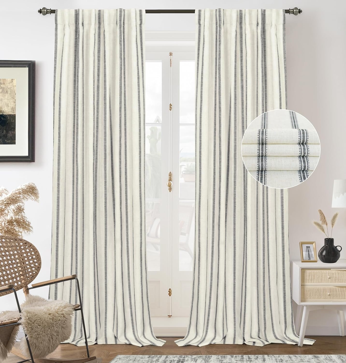 DriftAway Farmhouse Linen Blend Blackout Curtains for Bedroom Double ...