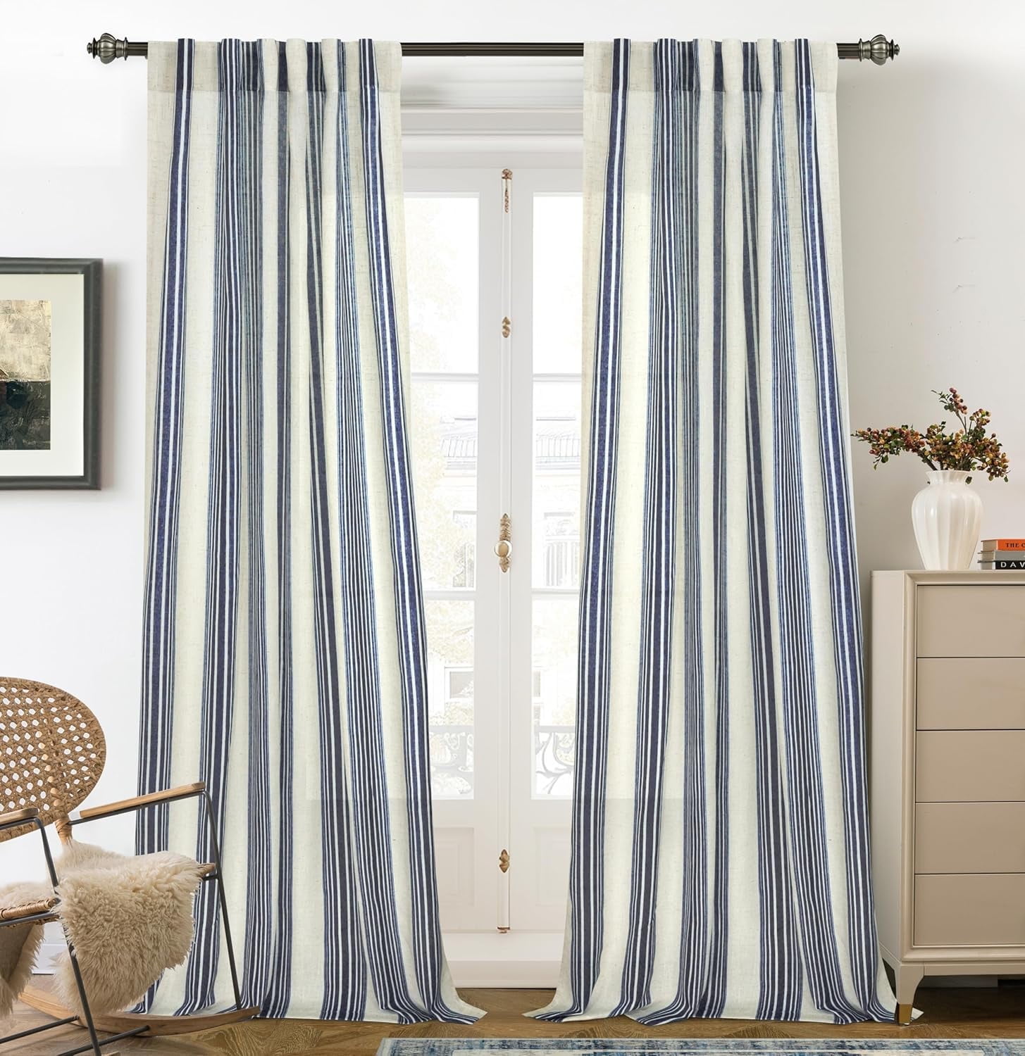 DriftAway Farmhouse Vertical Striped Linen Blend Textured Light ...