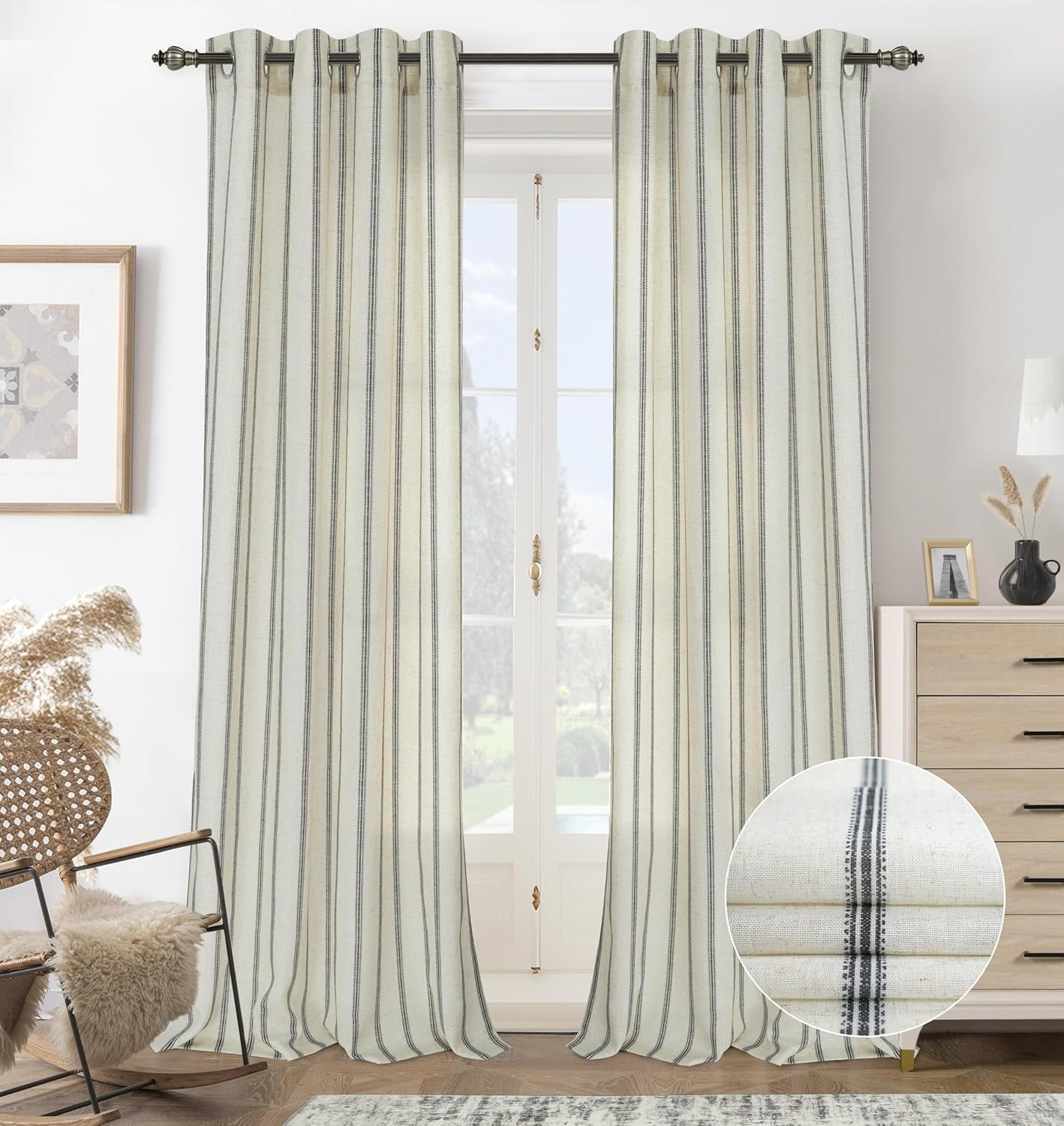 DriftAway Farmhouse Vertical Striped Linen Blend Textured Light ...