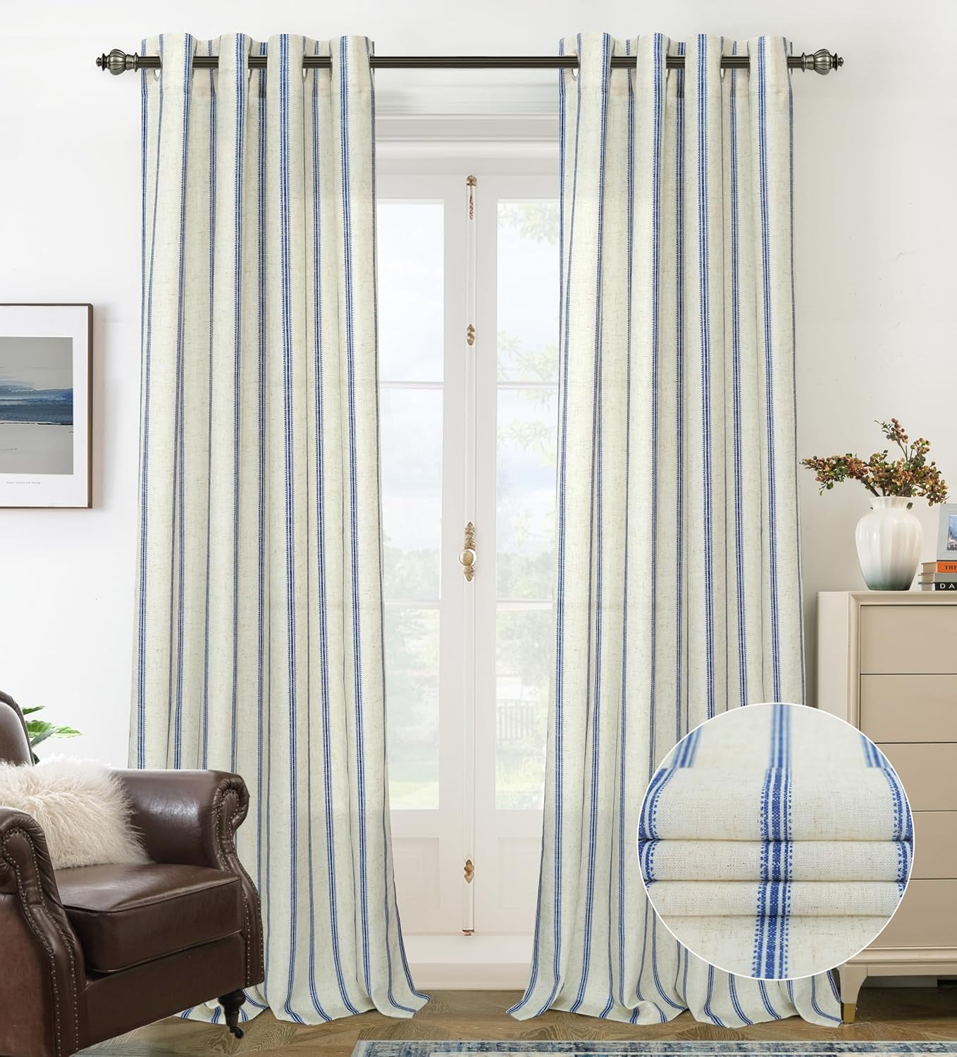 DriftAway Farmhouse Vertical Striped Linen Blend Textured Light ...