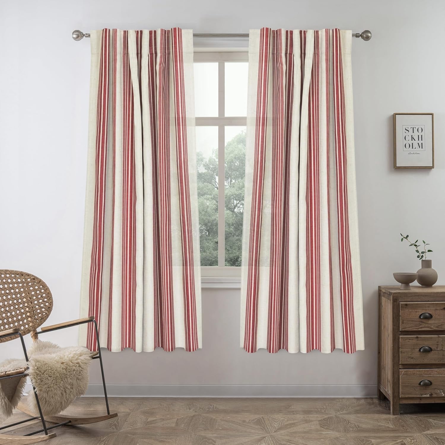 DriftAway Farmhouse Vertical Striped Linen Blend Textured Light ...