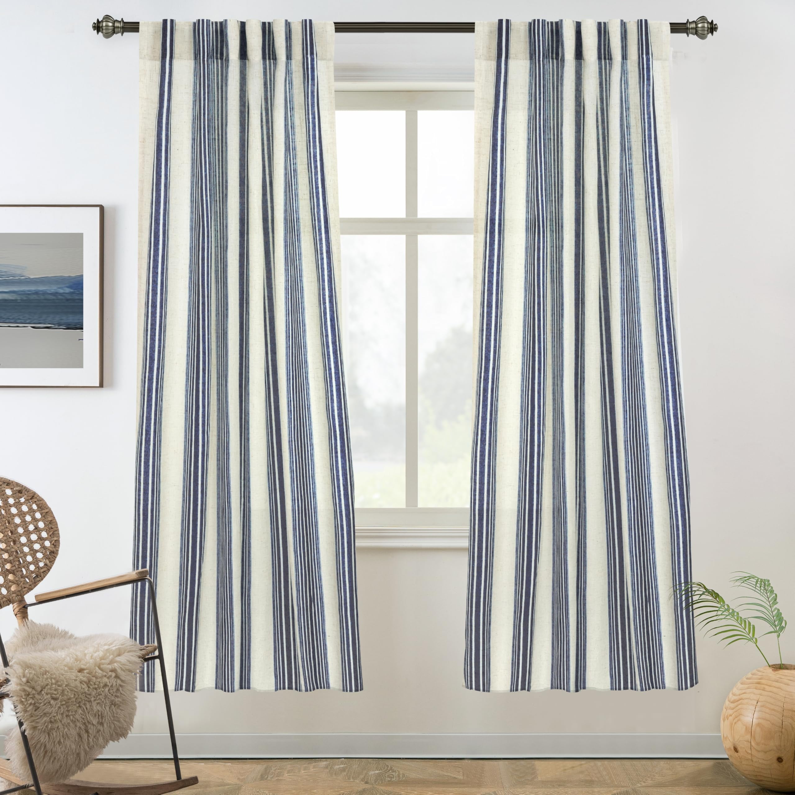 DriftAway Farmhouse Vertical Striped Linen Blend Textured Light ...