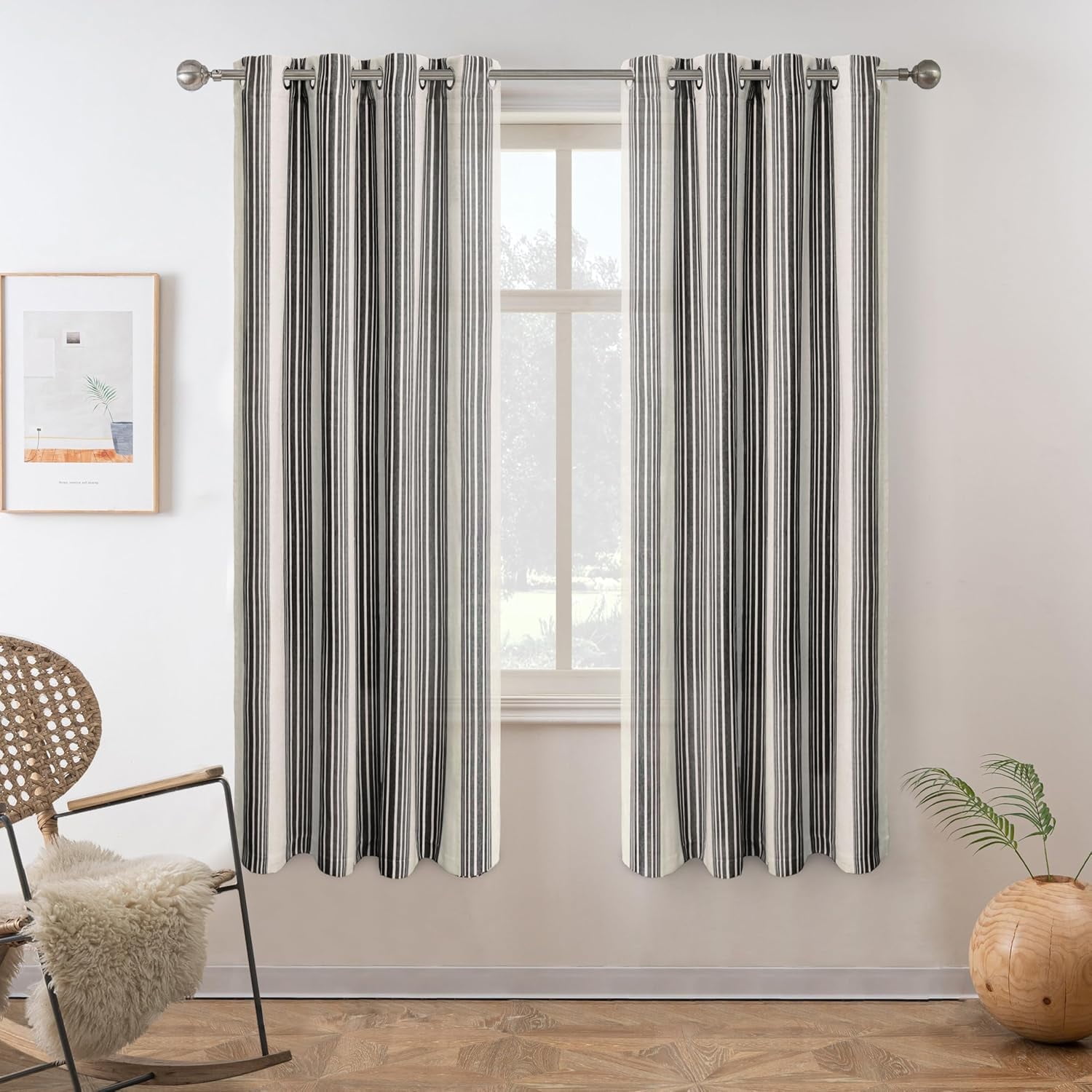 DriftAway Farmhouse Vertical Striped Linen Blend Textured Light ...