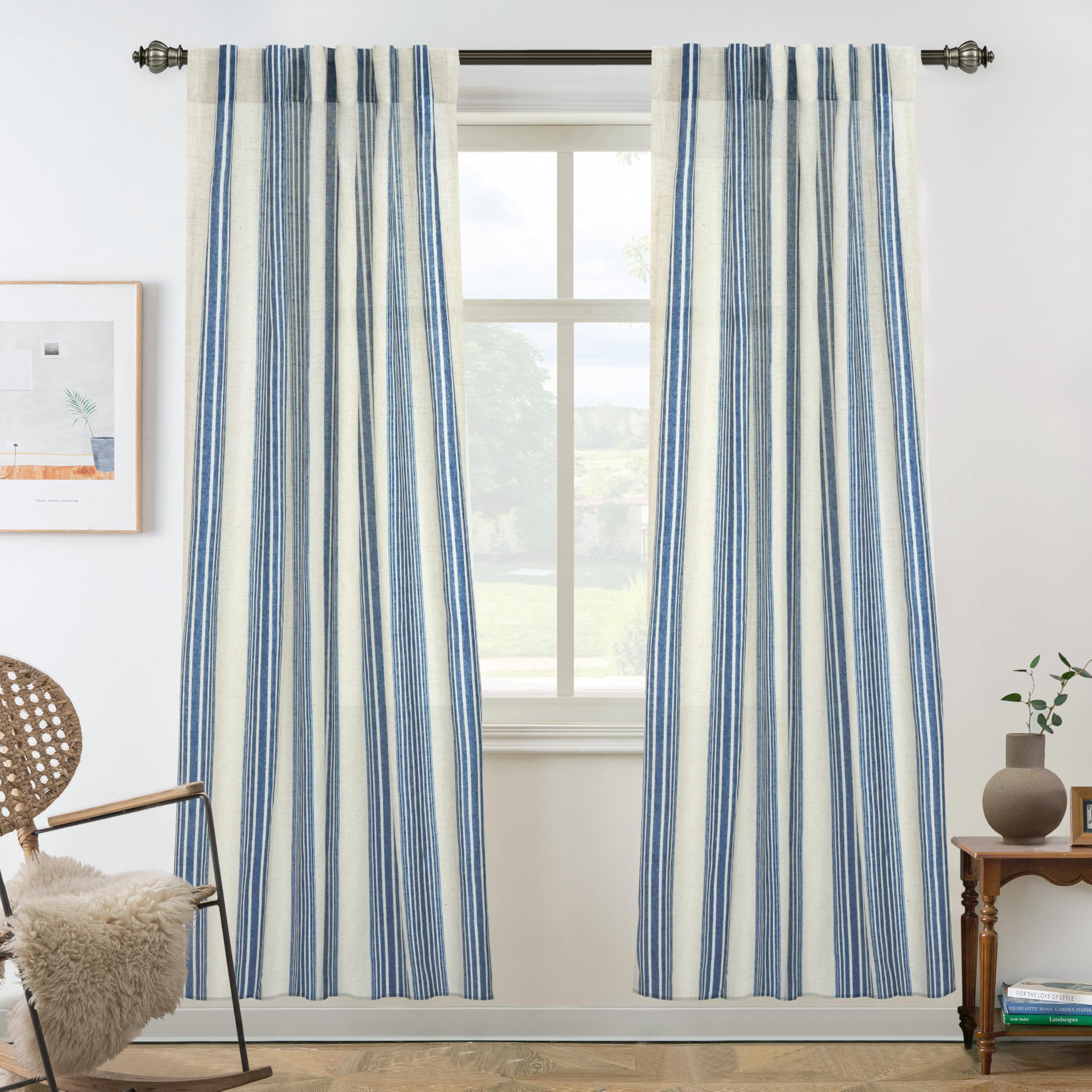 DriftAway Farmhouse Vertical Striped Linen Blend Textured Light ...