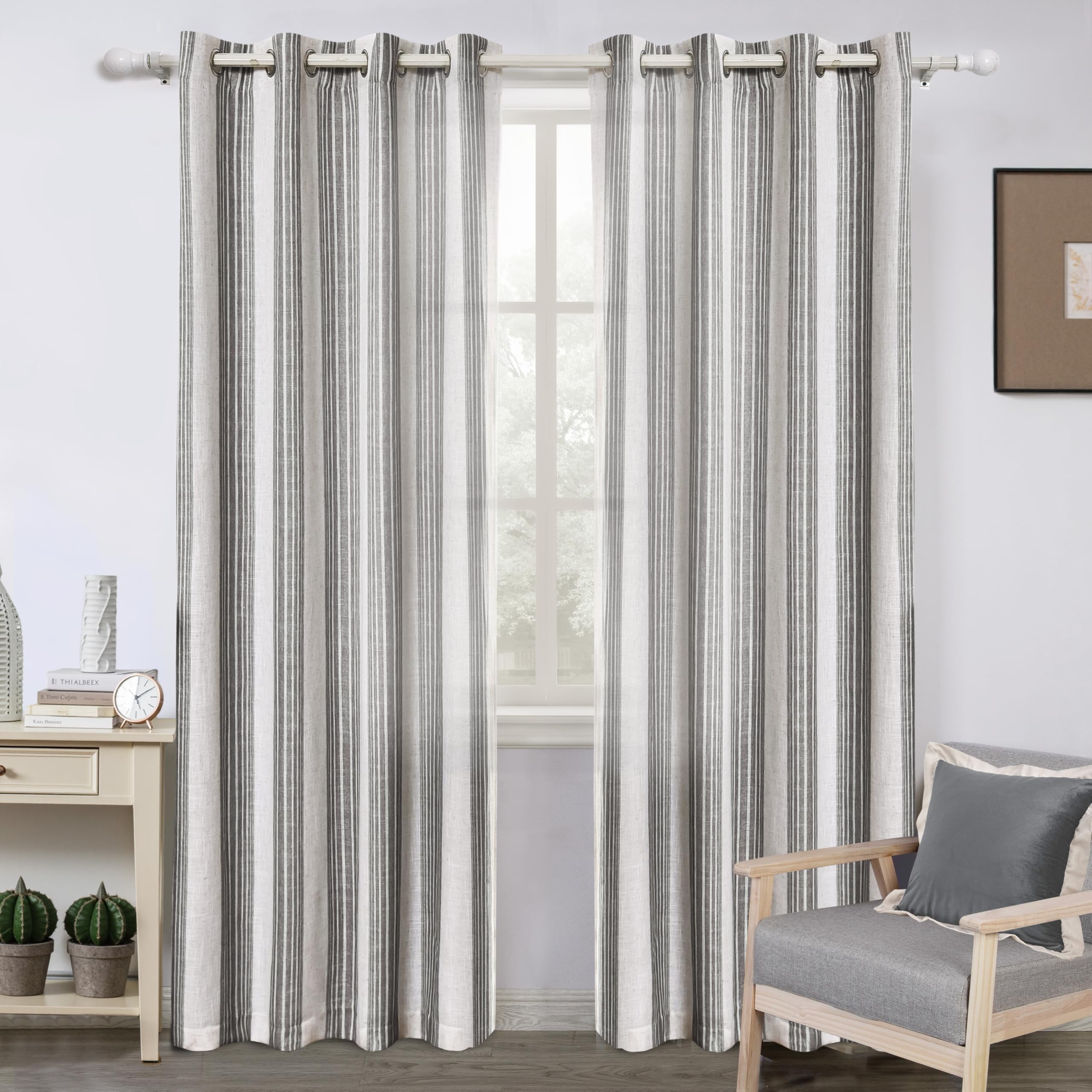 DriftAway Farmhouse Vertical Striped Linen Blend Textured Light ...