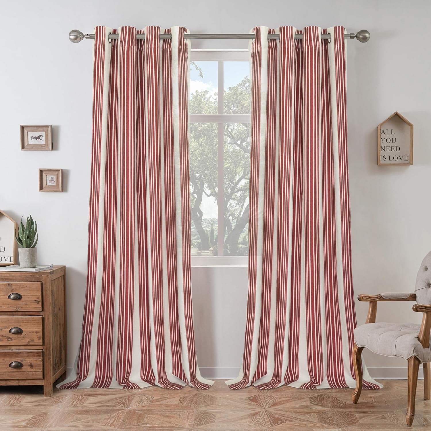 DriftAway Farmhouse Vertical Striped Linen Blend Textured Light ...