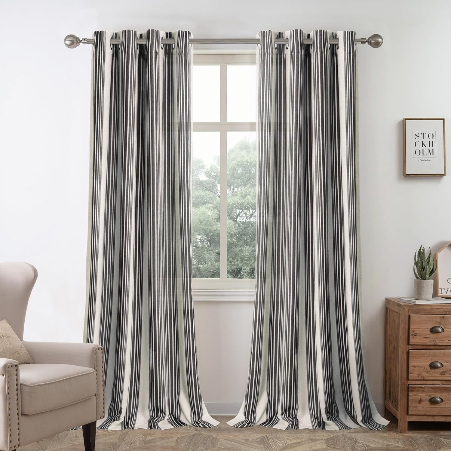 DriftAway Farmhouse Vertical Striped Linen Blend Textured Light ...
