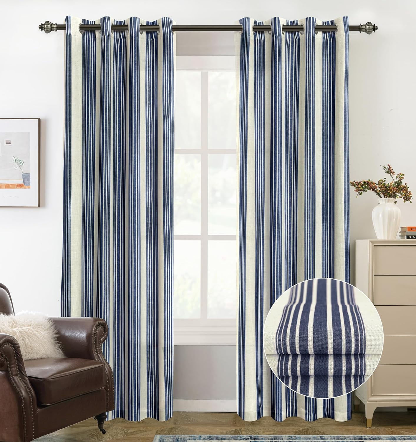 DriftAway Farmhouse Vertical Striped Linen Blend Textured Light ...