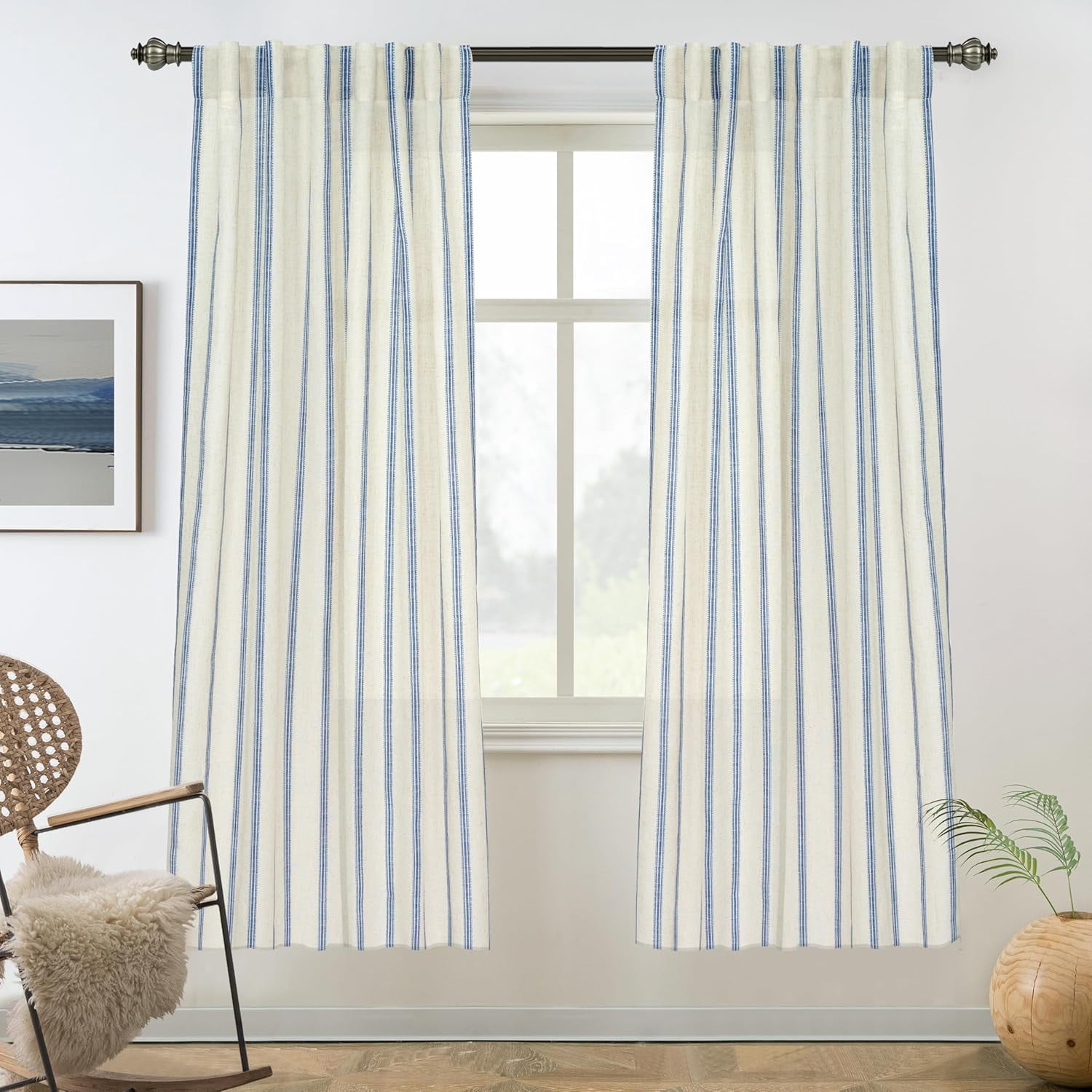 DriftAway Farmhouse Vertical Striped Linen Blend Textured Light ...