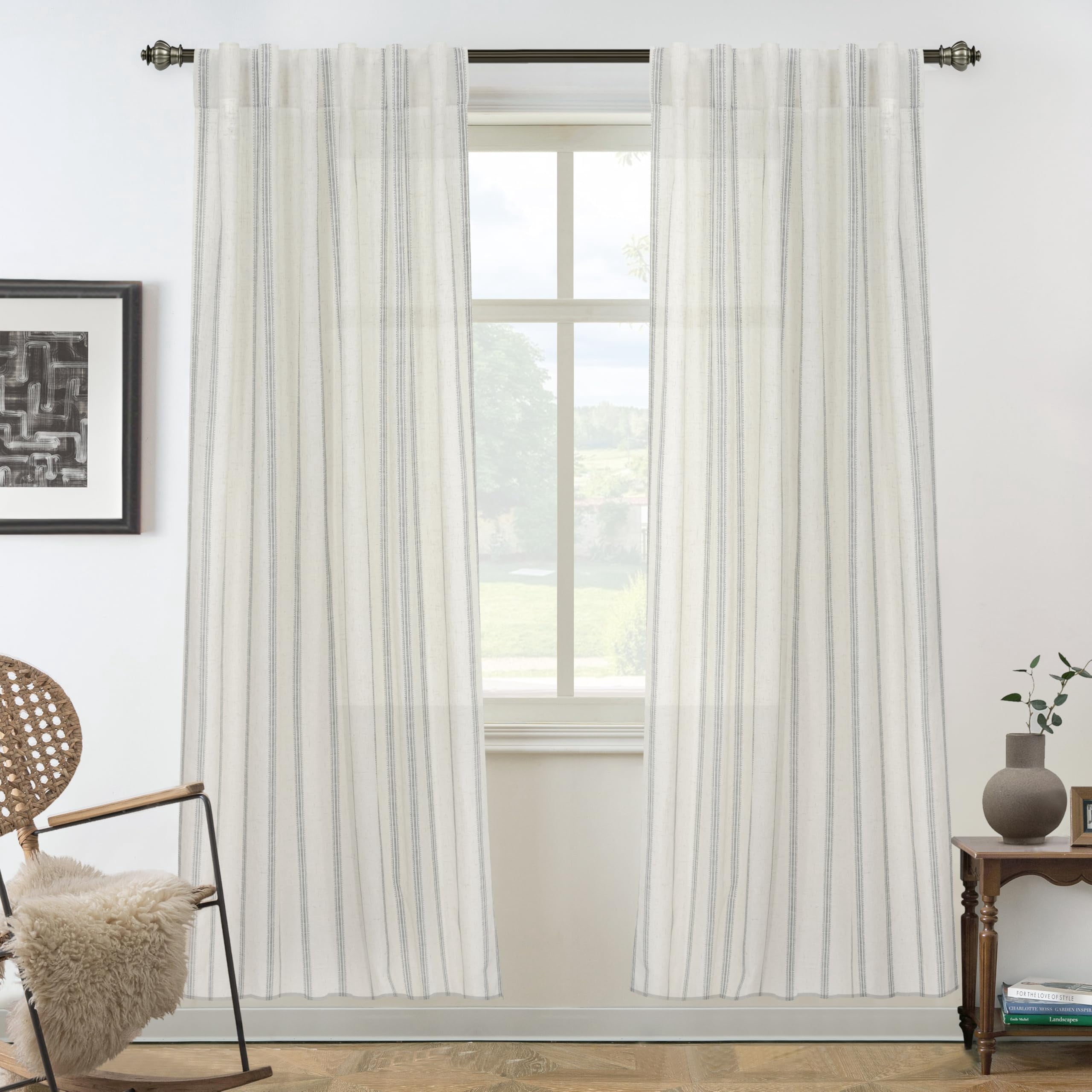 DriftAway Farmhouse Vertical Striped Linen Blend Textured Light ...