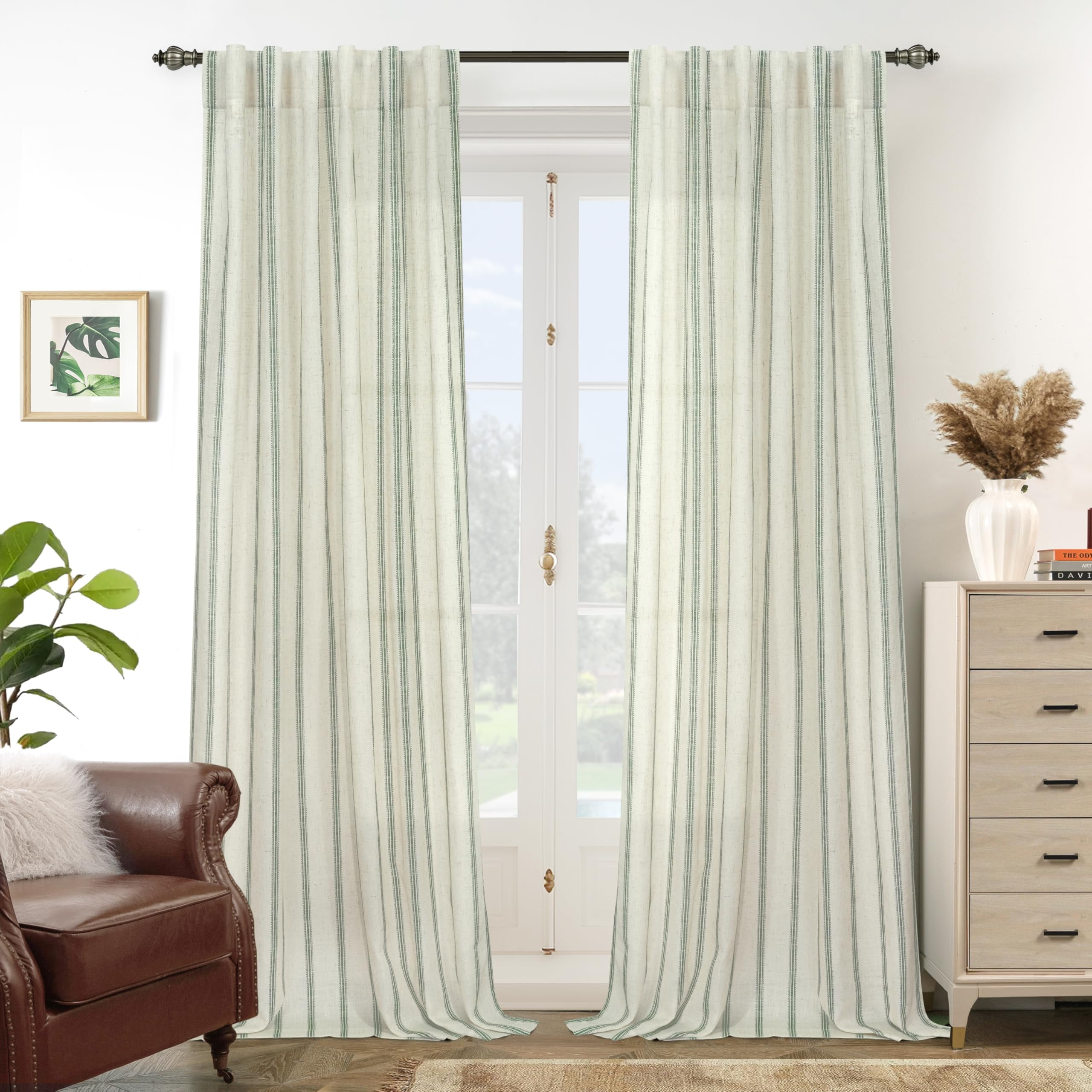 DriftAway Farmhouse Vertical Striped Linen Blend Textured Light ...
