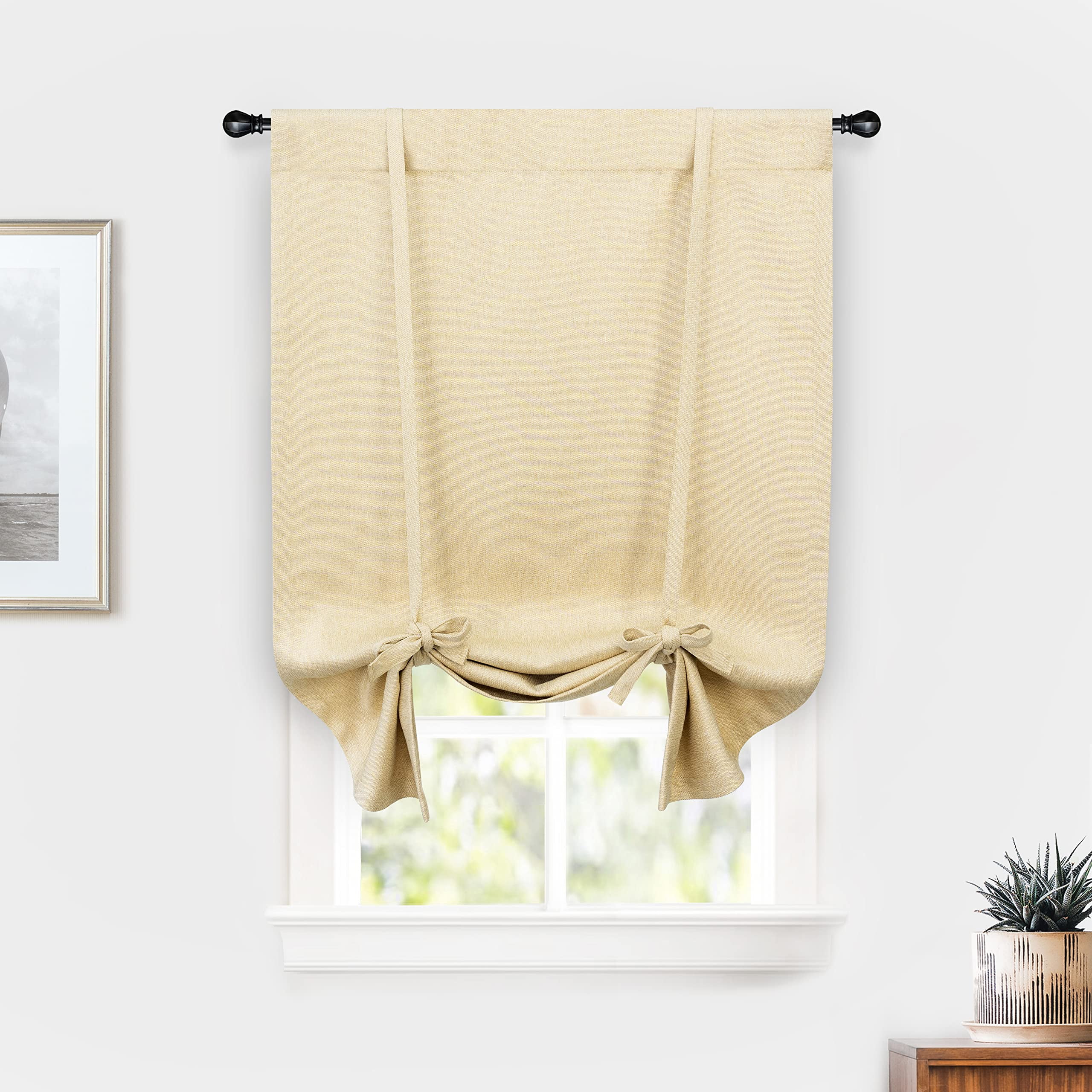 DriftAway Faux Linen Textured Solid Color Blackout Tie Up Curtain for ...