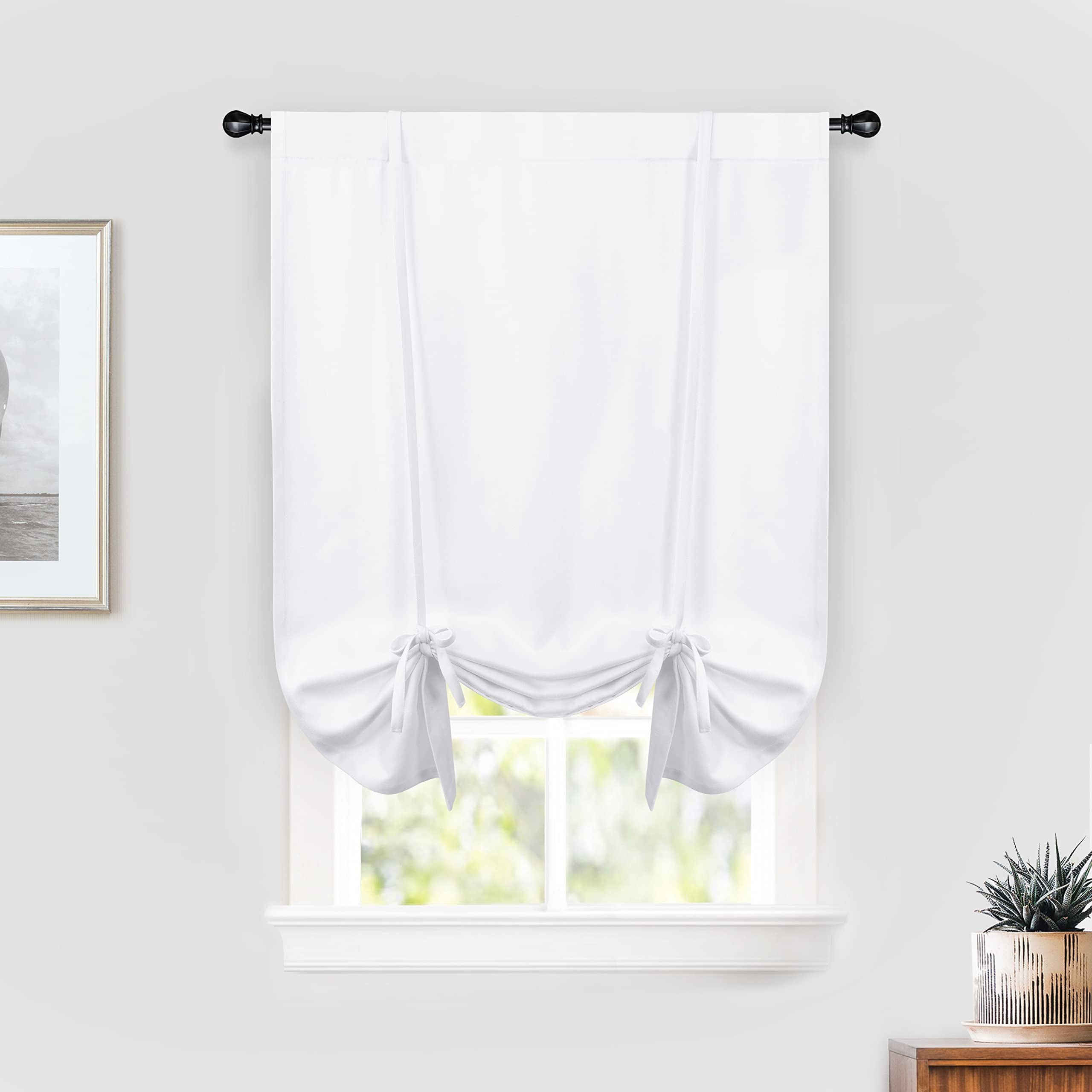 DriftAway Faux Linen Textured Solid Color Blackout Tie Up Curtain for ...