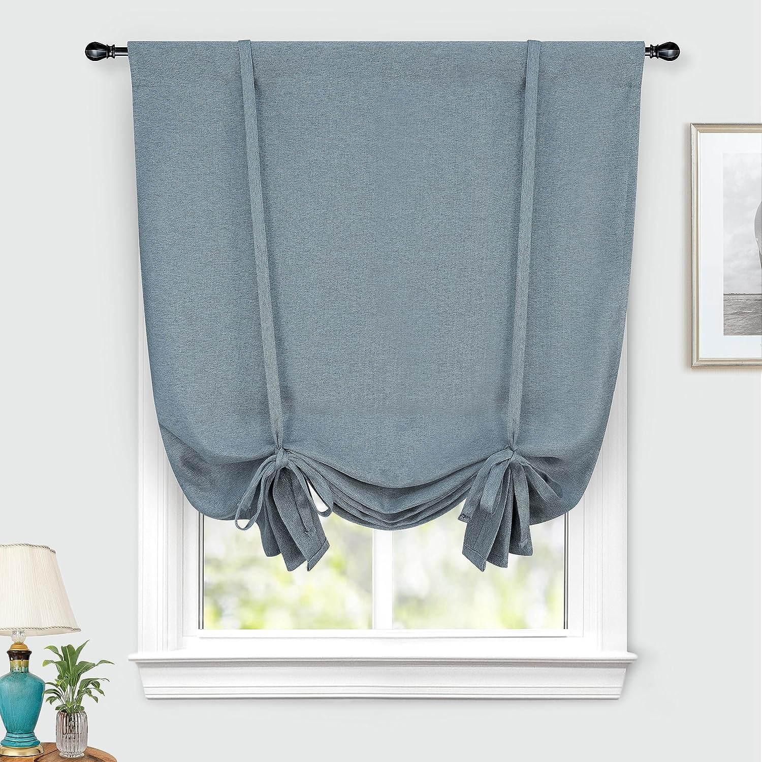 DriftAway Faux Linen Textured Solid Color Blackout Tie Up Curtain for ...