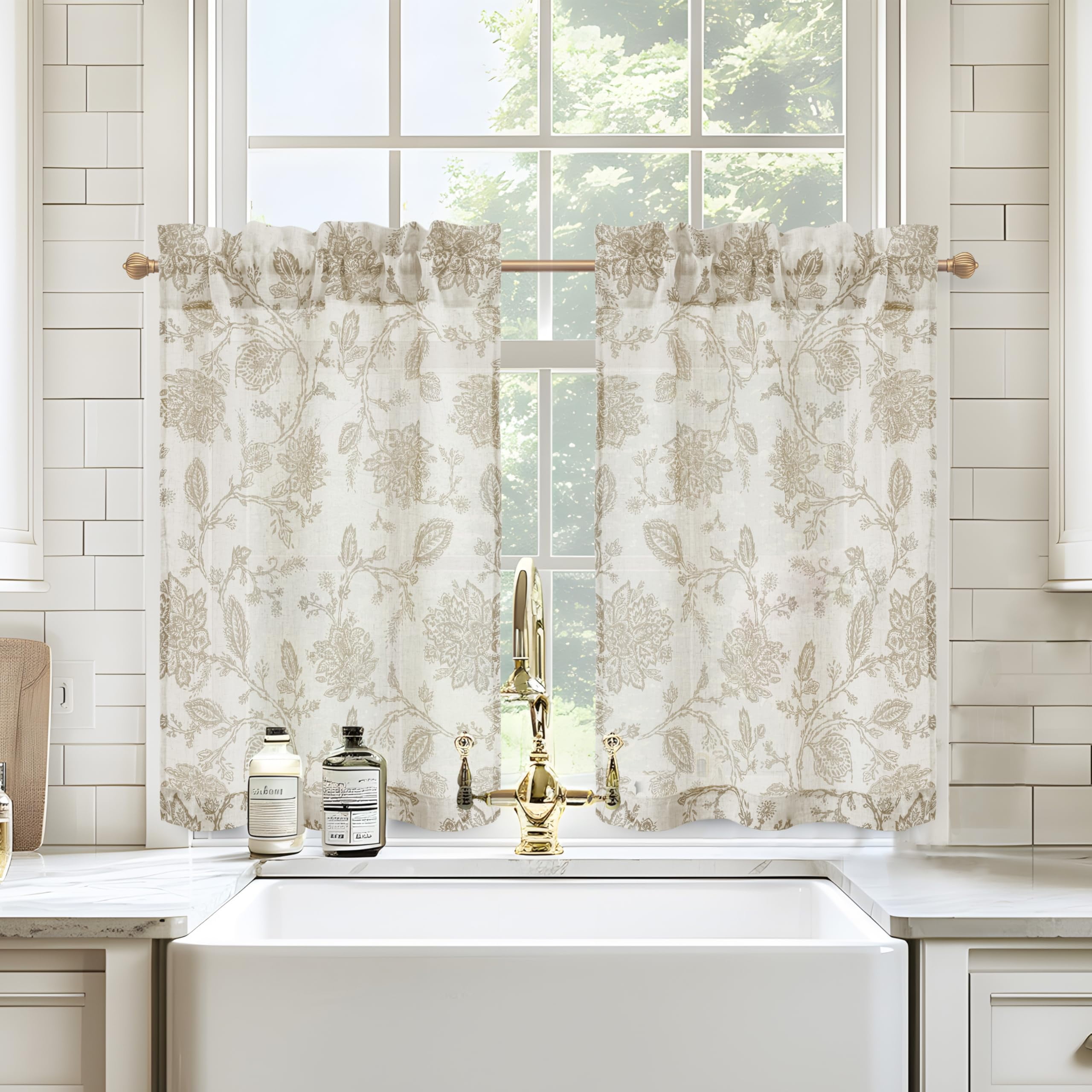 DriftAway Kitchen Curtain Floral Tier Linen Short Pinstripe Cafe 36 ...