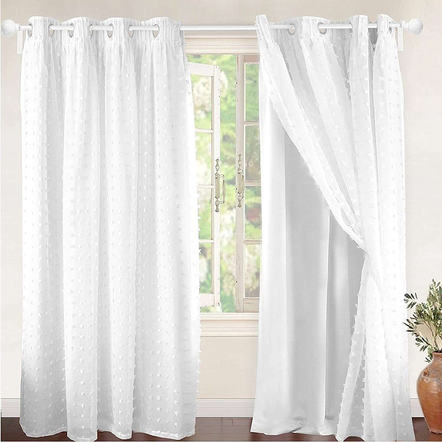 DriftAway Lily White Voile Sheer & Blackout Curtain Liner Single Panel ...