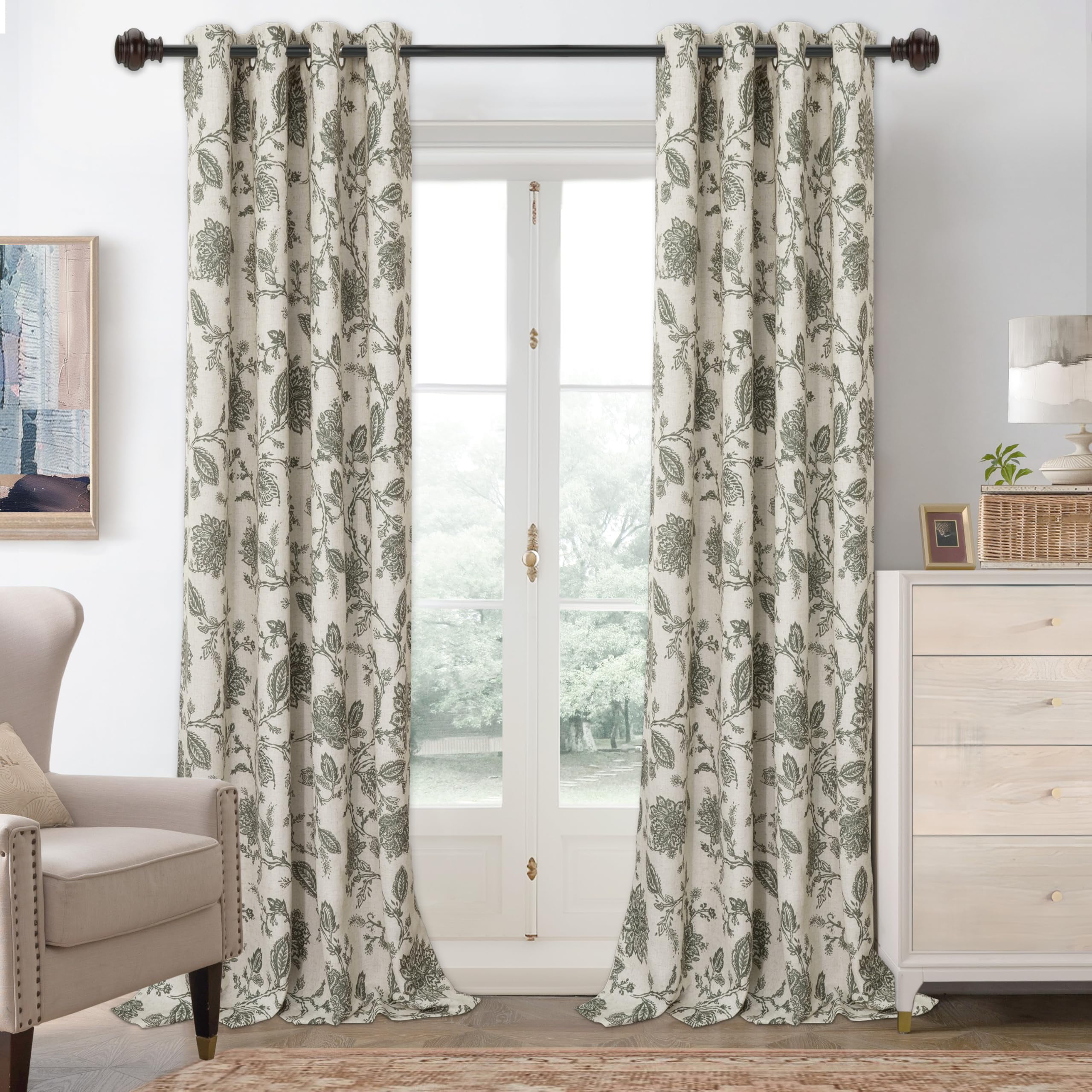 DriftAway Linen Floral Paisley Green Blackout Curtains for Living Room ...