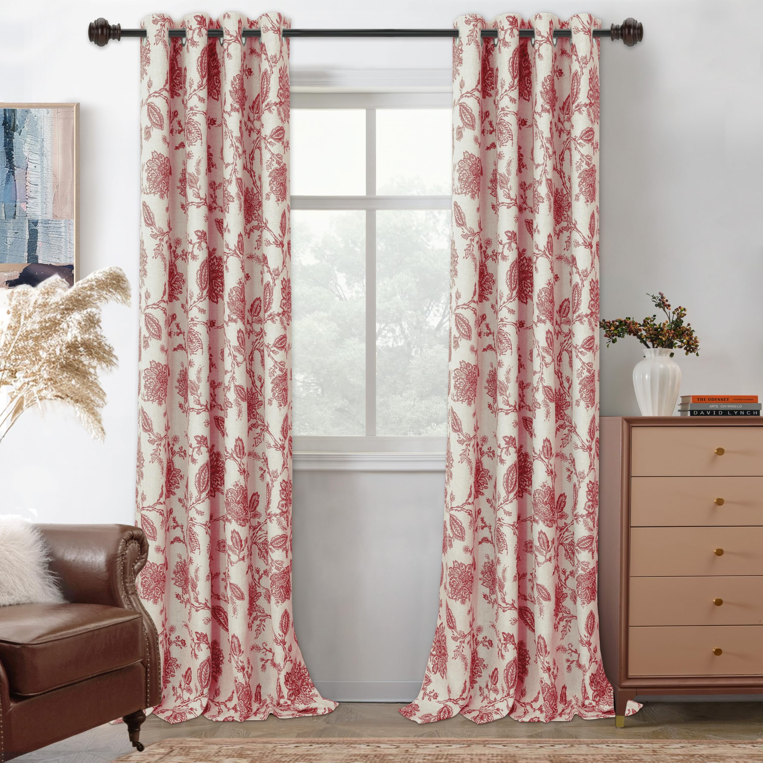 DriftAway Linen Floral Paisley Red Blackout Curtains for Living Room ...