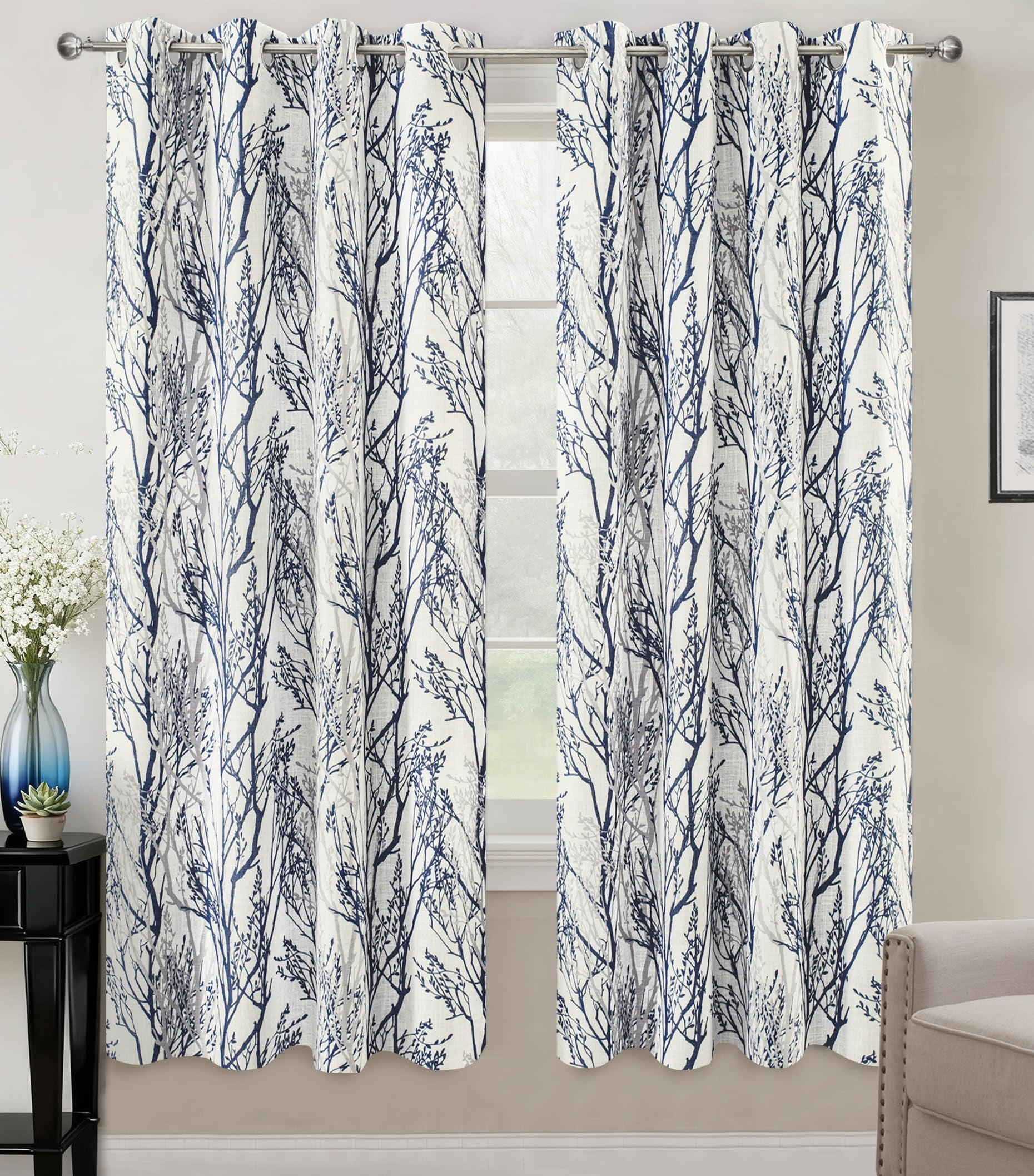 DriftAway Linen Printed Blackout Curtains Tree Branch Pattern Double ...