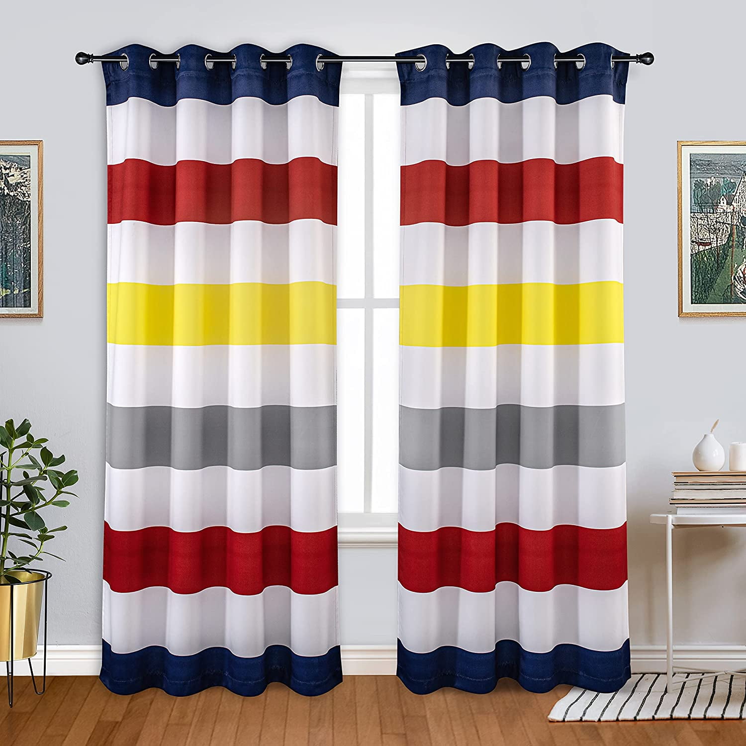 DriftAway Mia Stripe Room Darkening Grommet Unlined Window Curtains 2 ...