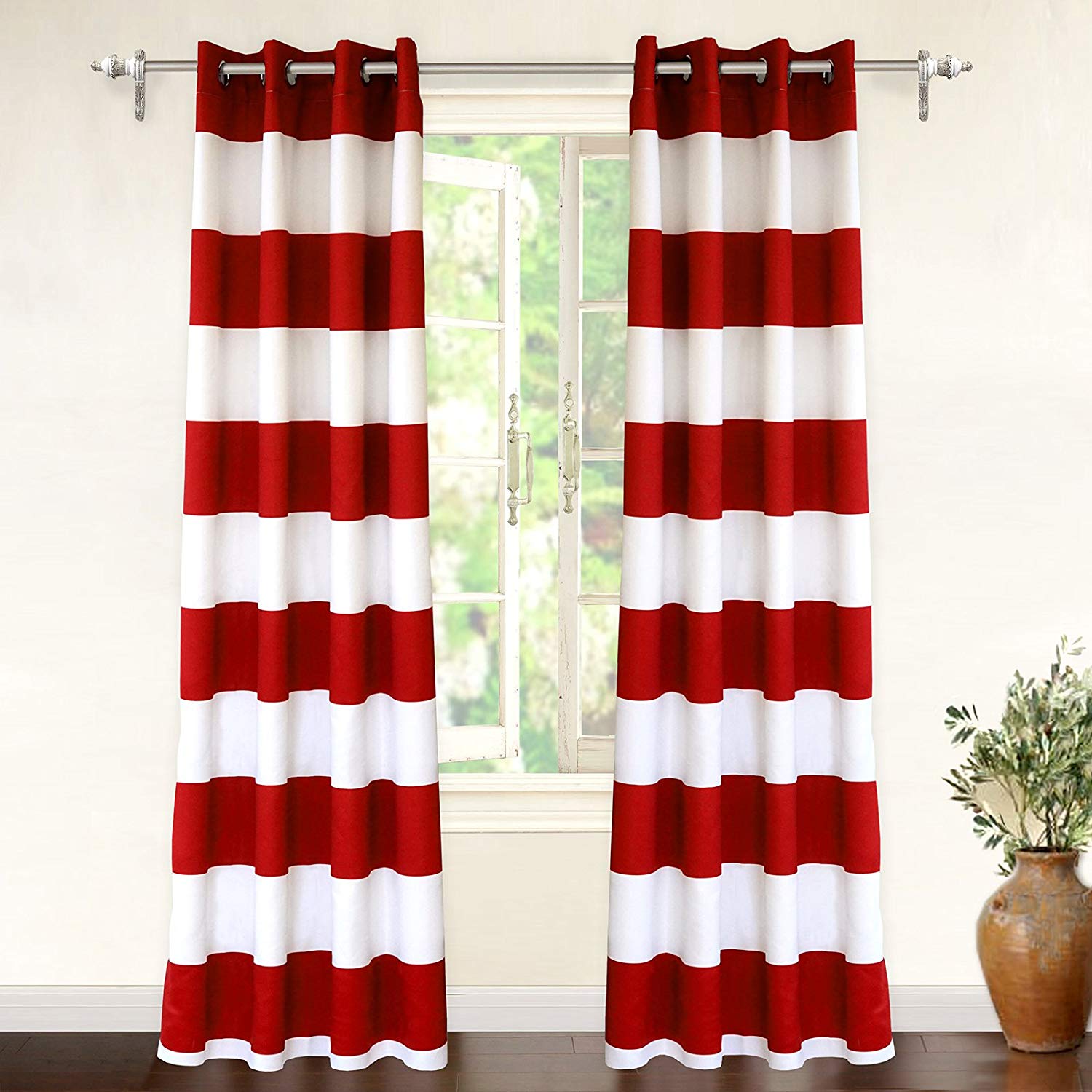 DriftAway Mia Stripe Room Darkening Grommet Unlined Window Curtains 2 ...