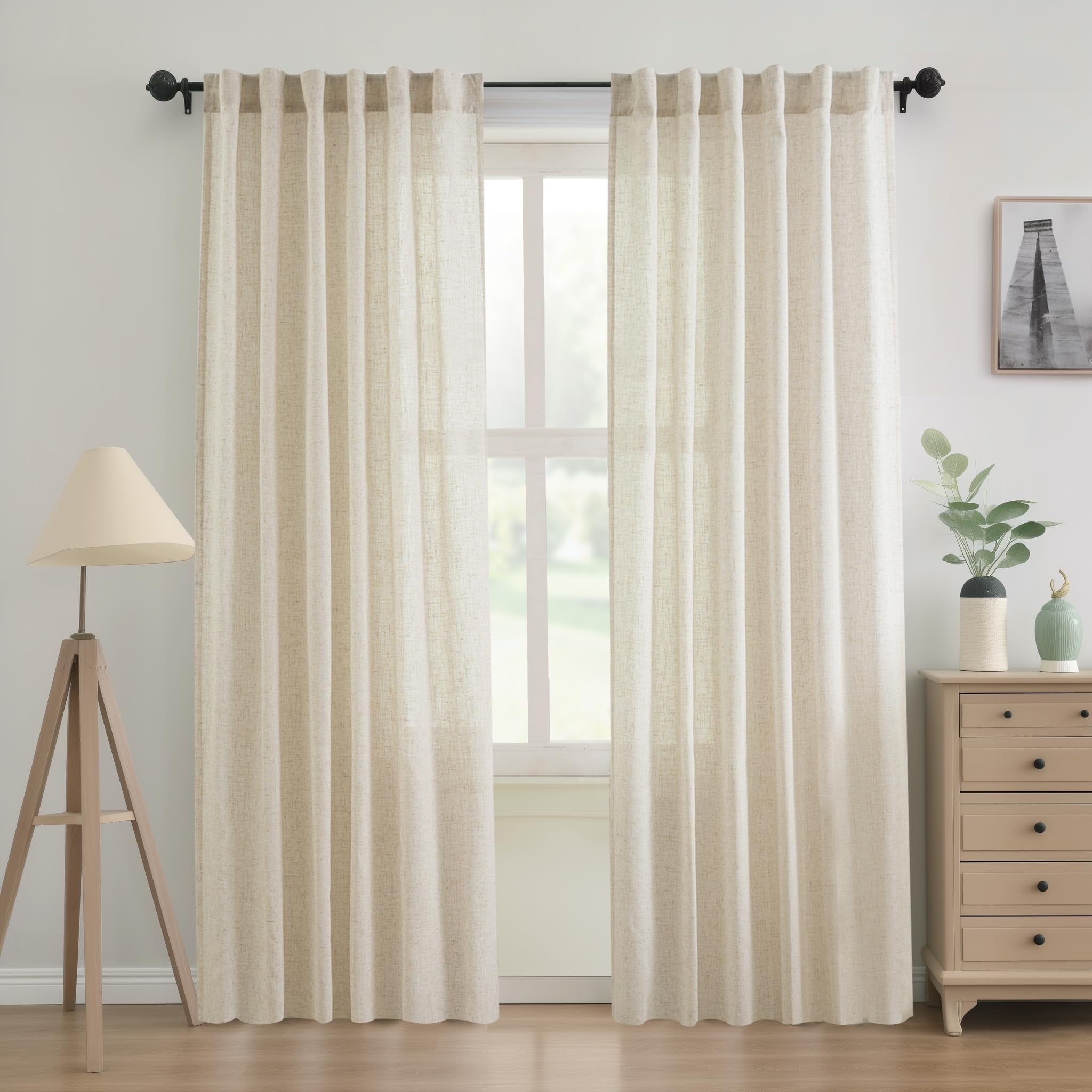 DriftAway Natural Linen Curtains 80 Inches Long Thick Semi Sheer 2 ...