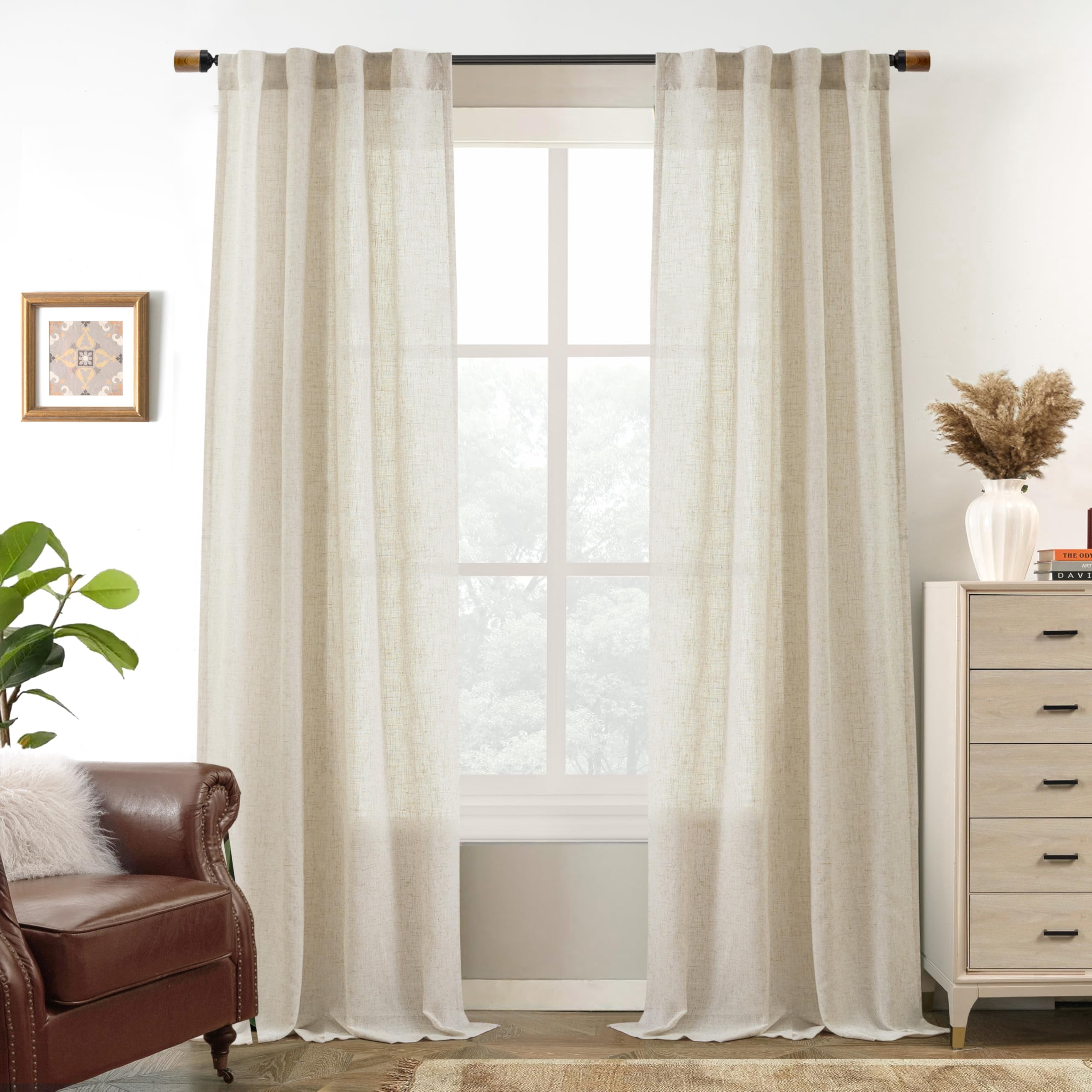 DriftAway Natural Linen Curtains 84 Inches Long 3 Pound Thick Semi ...