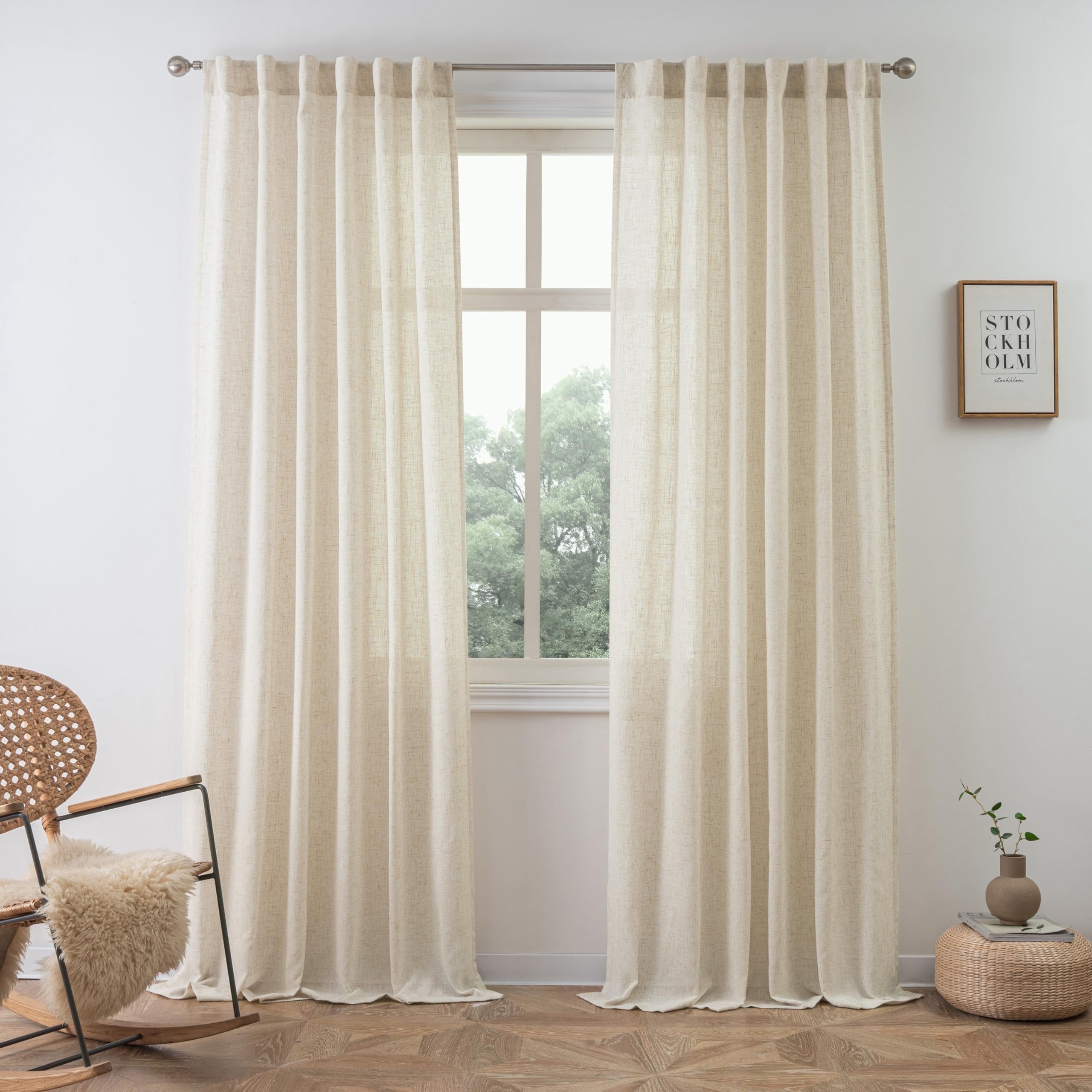 DriftAway Natural Linen Curtains 96 Inches Long for Living Room Semi ...