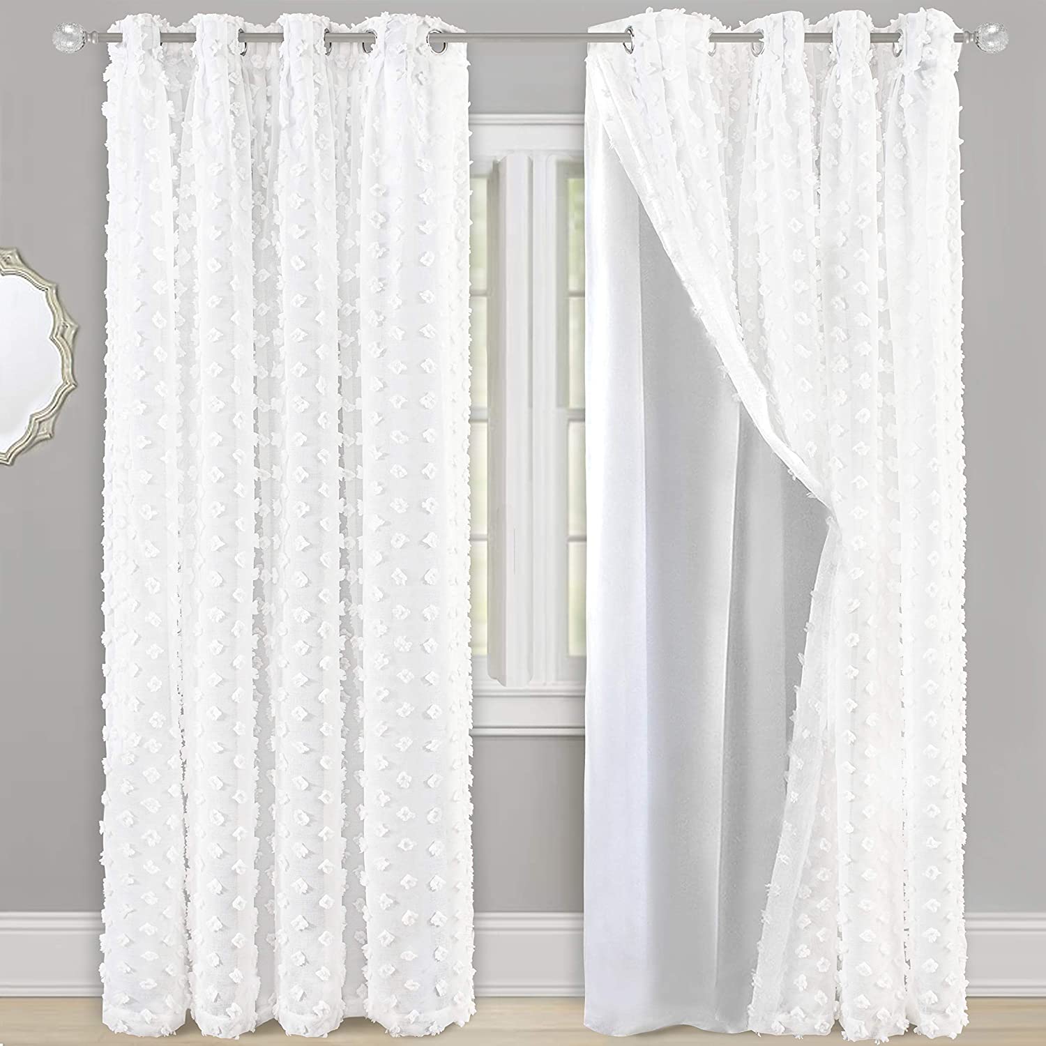 Mainstays Sheer with Pom-Poms Single Window Curtain Panel - Walmart.com