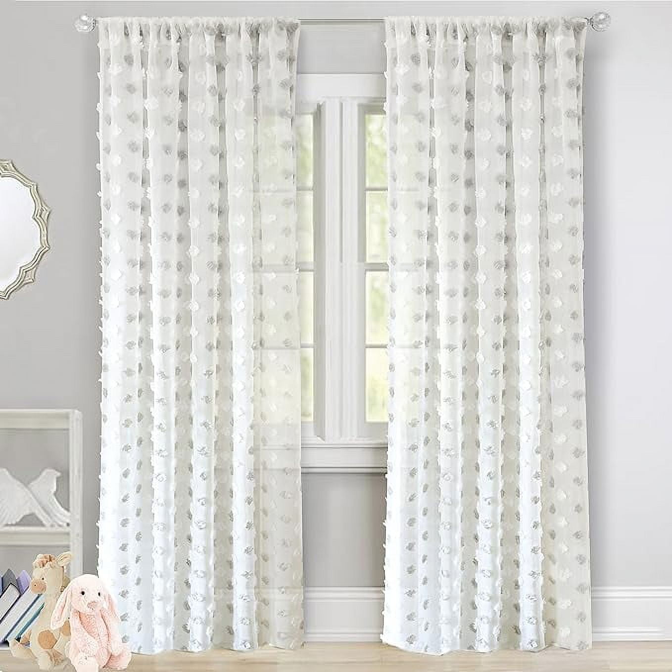 DriftAway White Voile Sheer Window Curtain Panel Pair with Pom Pom ...